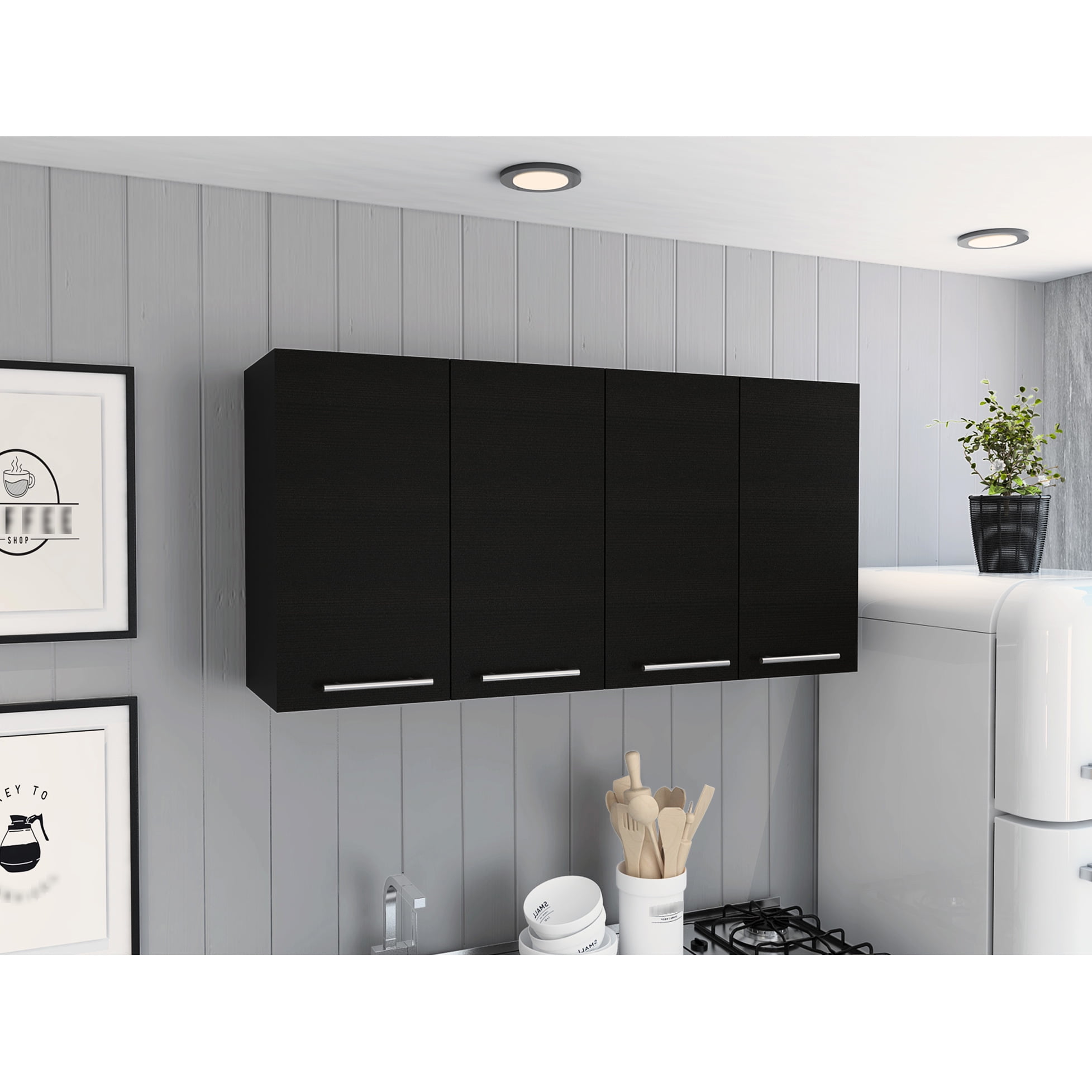 Black Wall Cabinet For Kitchen - Four Doors, Two Cabinets, And Reliable ...