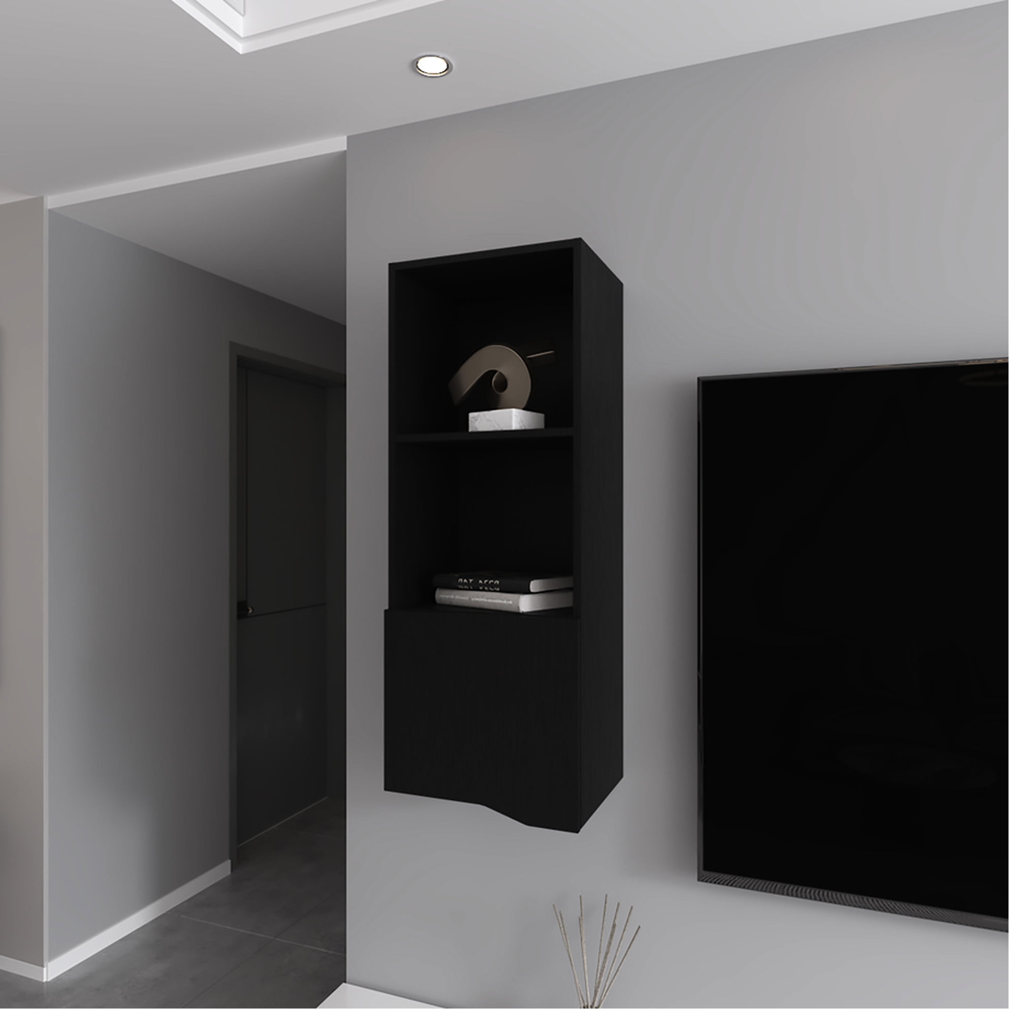 Black Wall Cabinet For Living Space. Two 13.3"h X 15"w Open Shelves ...