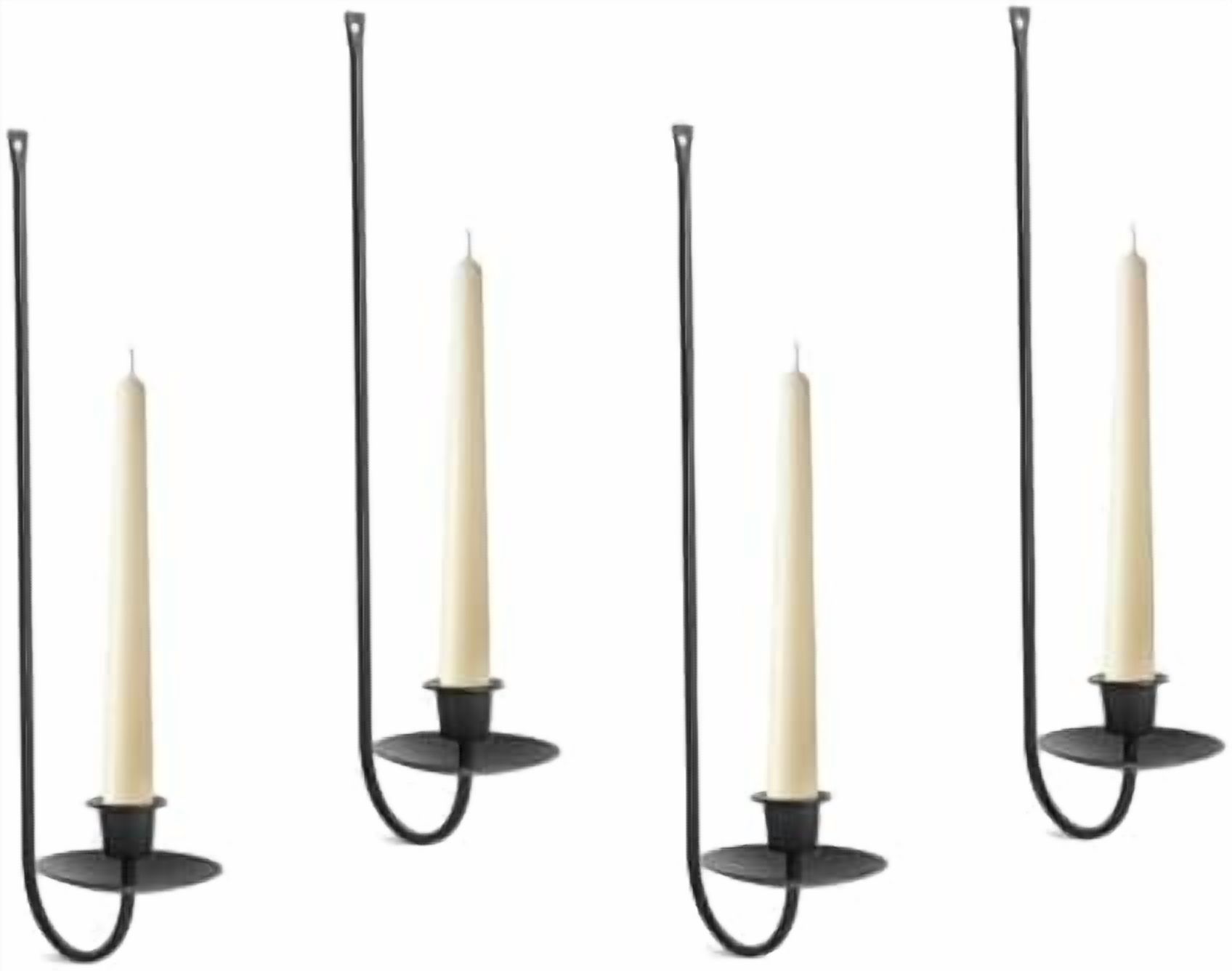 Black Wall Candle Holder Set of 4, Stylish Metal Wall Mount Candle ...