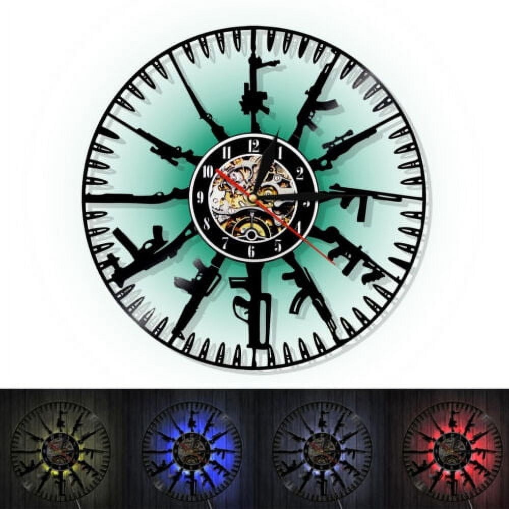 Black Wall Clock 12" Vinyl Record with 7-color LED Light Bar Cafe Decor ...