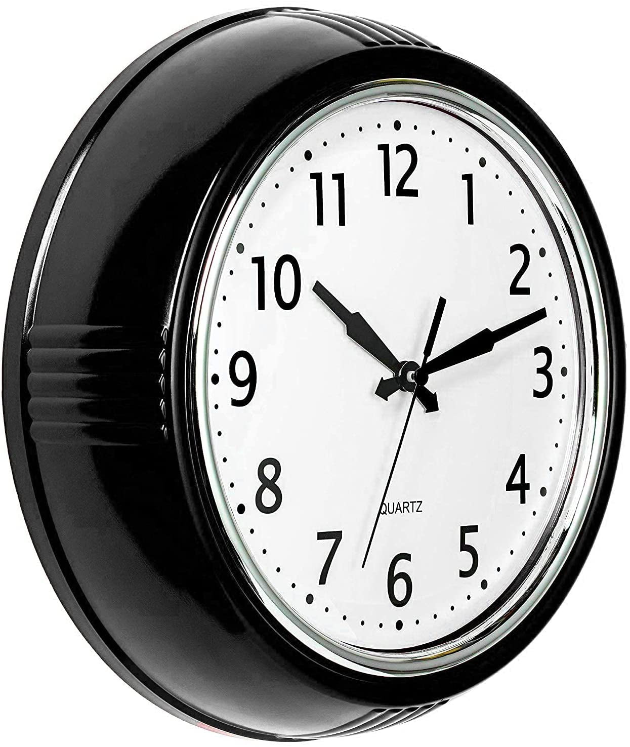 Black Wall Clock Retro Silent Non Ticking 9.5 Inch Round Battery ...