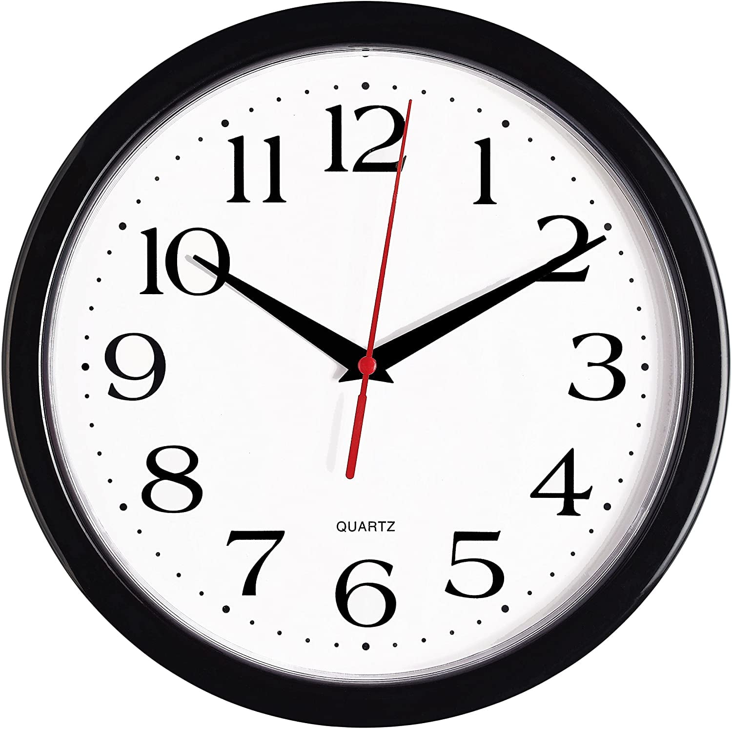 Black Wall Clock Silent Non Ticking 10 Inch Quality Quartz Battery ...