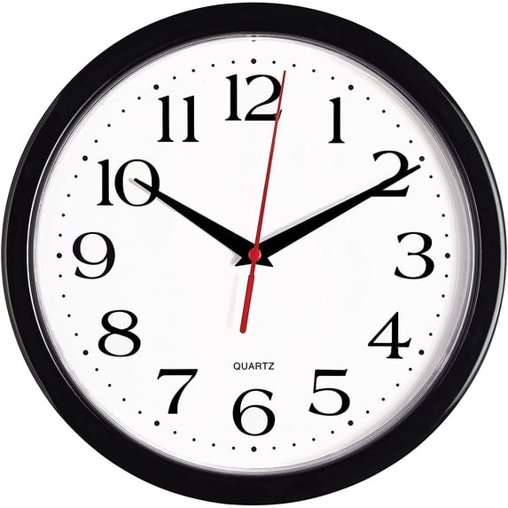 Black Wall Clock Silent Non Ticking 10 Inch Quality Quartz Battery ...