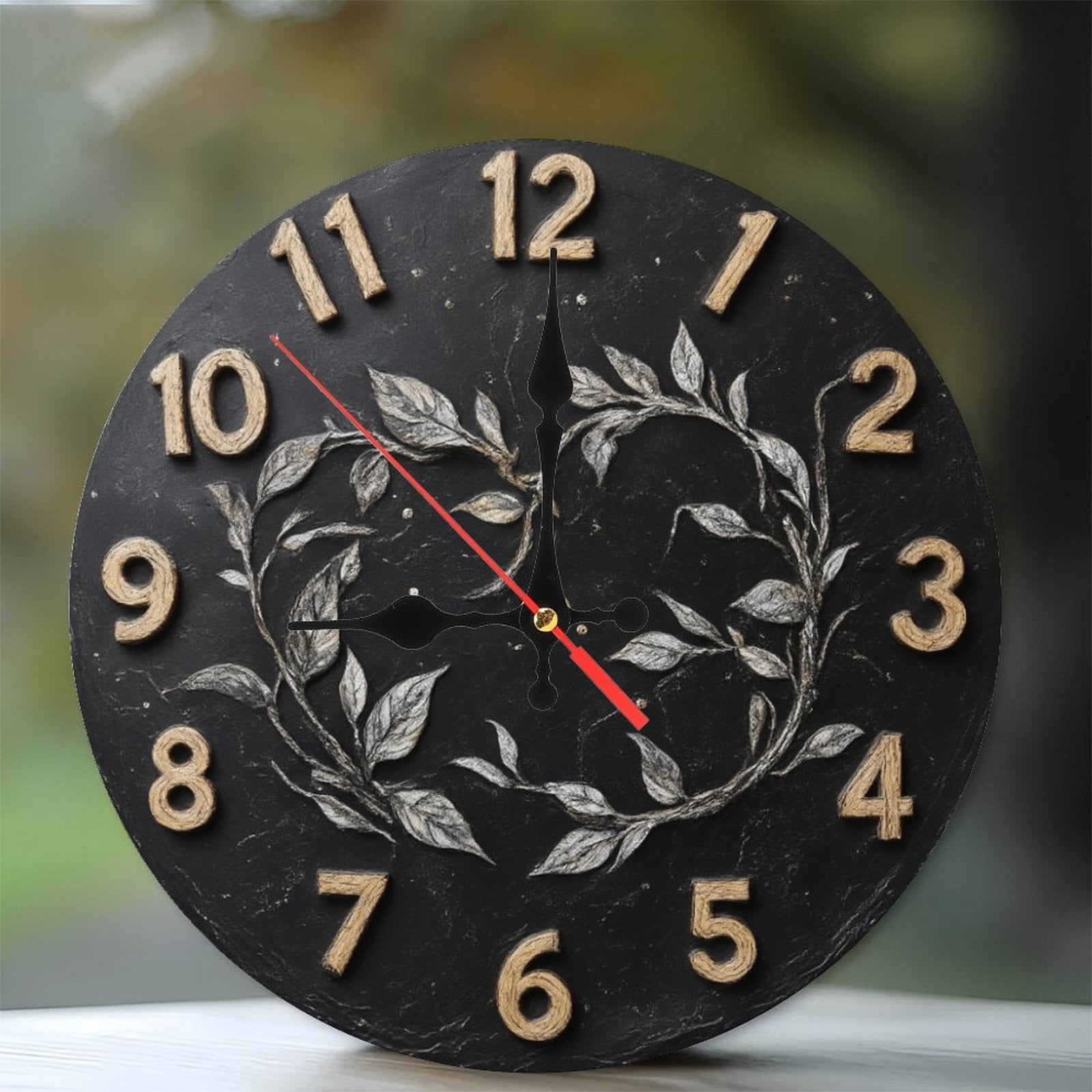 Black Wall Clock Vintage Home Decor Elegant Leaf Design 10-Inch Silent ...