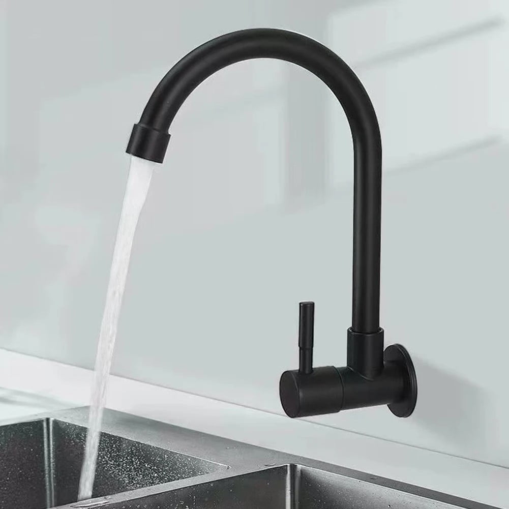 Black Wall Kitchen Faucet Water Purifier Single Lever Hole Tap Cold ...
