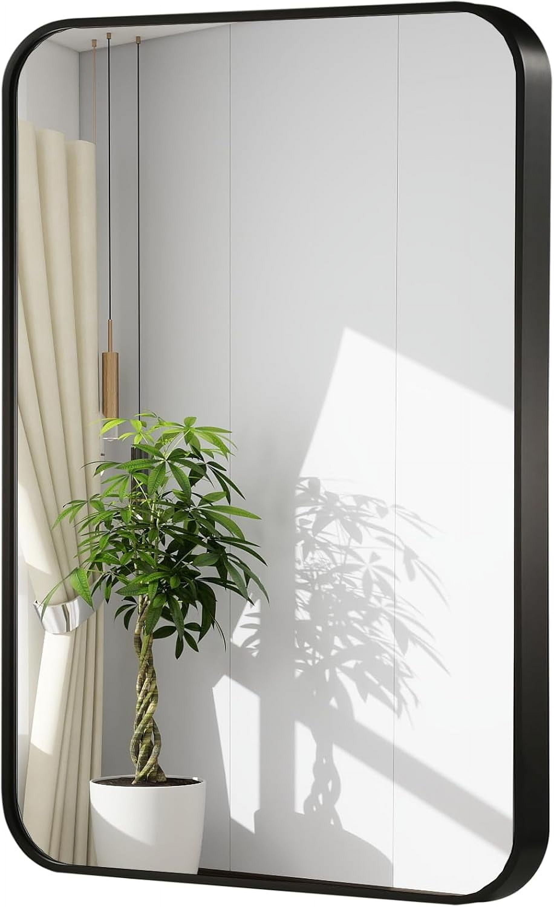 Black Wall Mirror for Bathroom, 20x30 Inch with Brushed Metal Frame and ...
