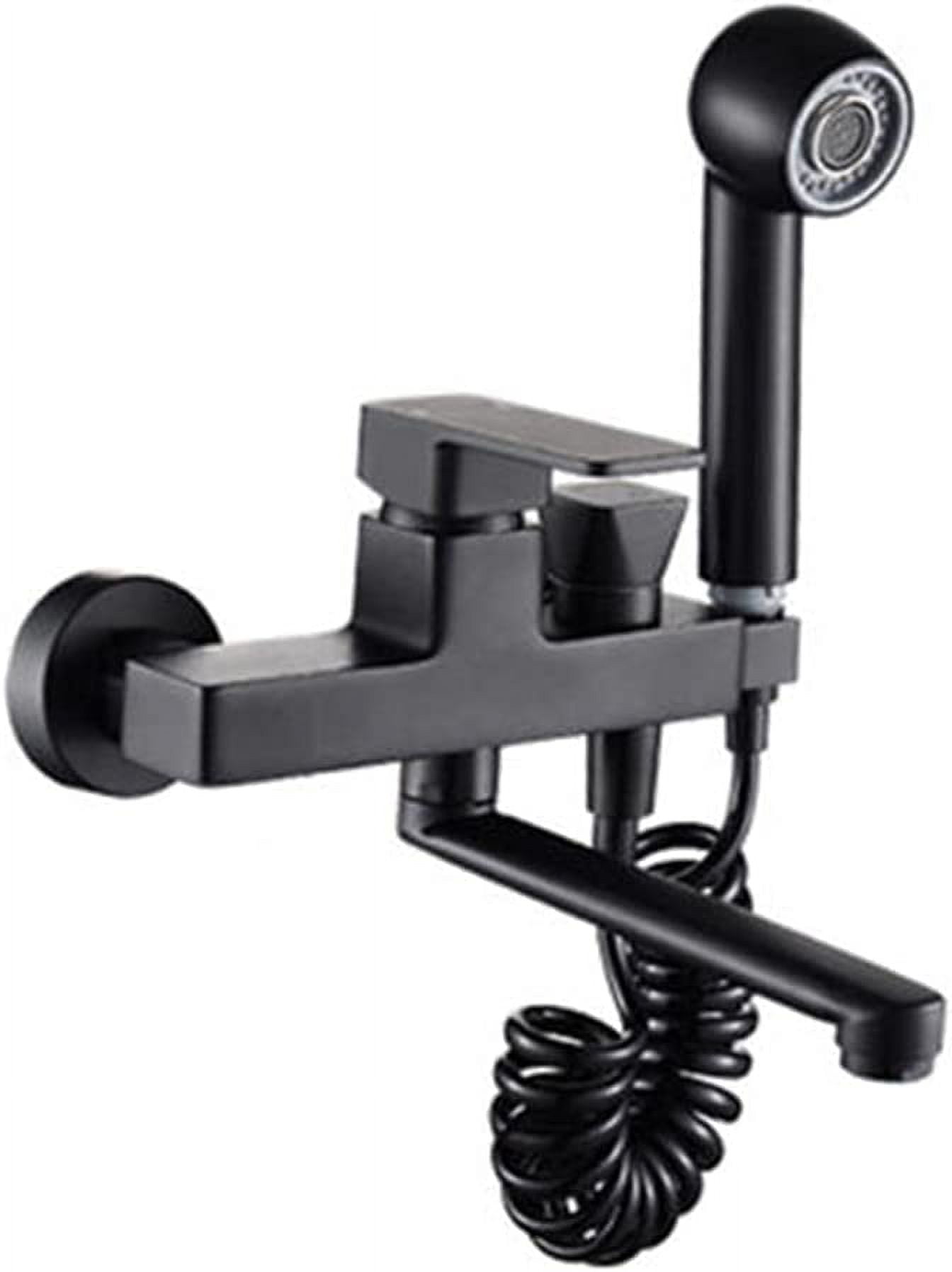 Black Wall Mount Kitchen Faucet with Spray Gun Double Hole Hot and Cold ...