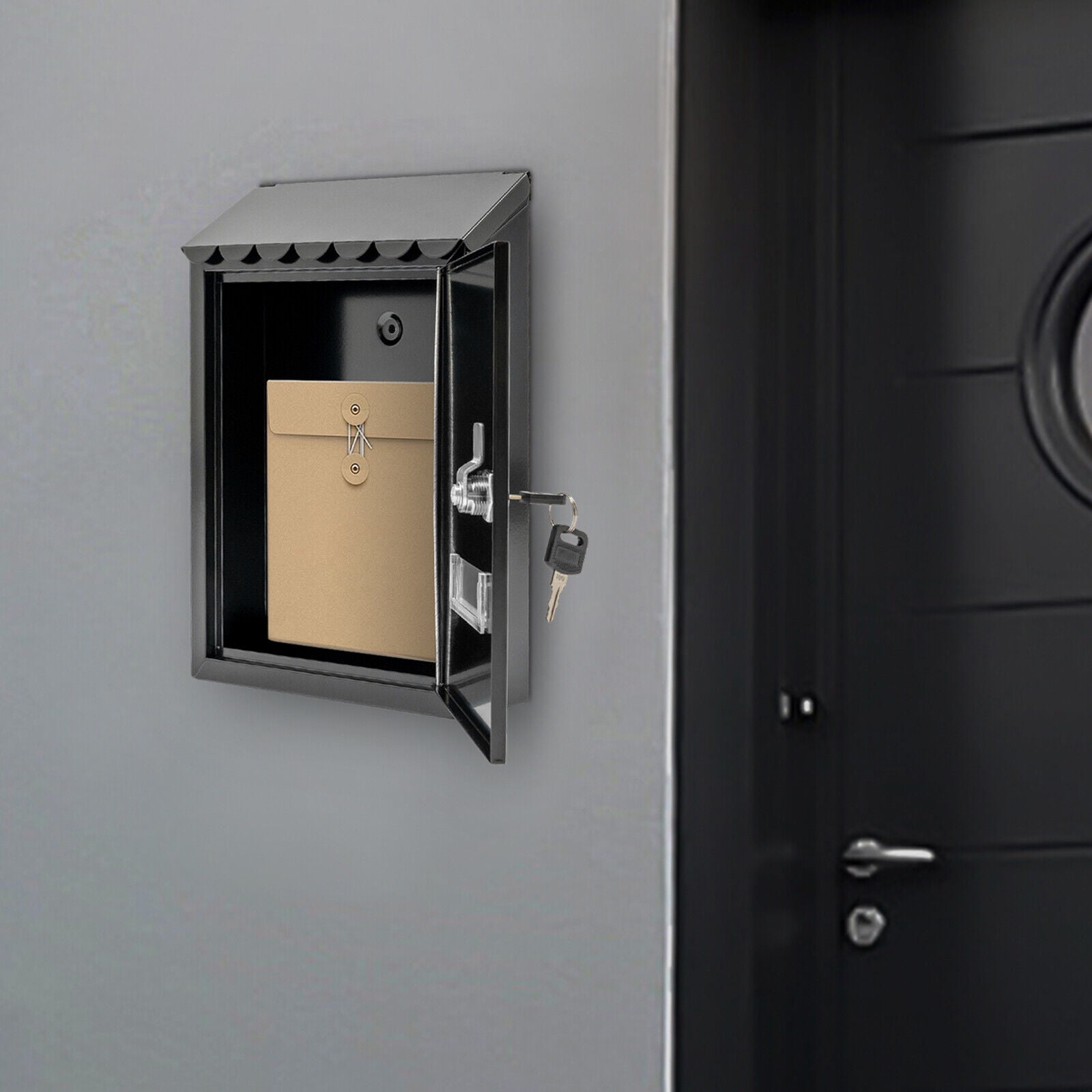 Black Wall-Mount Mailbox, Wall-mounted Design Galvanized Iron Mailbox ...