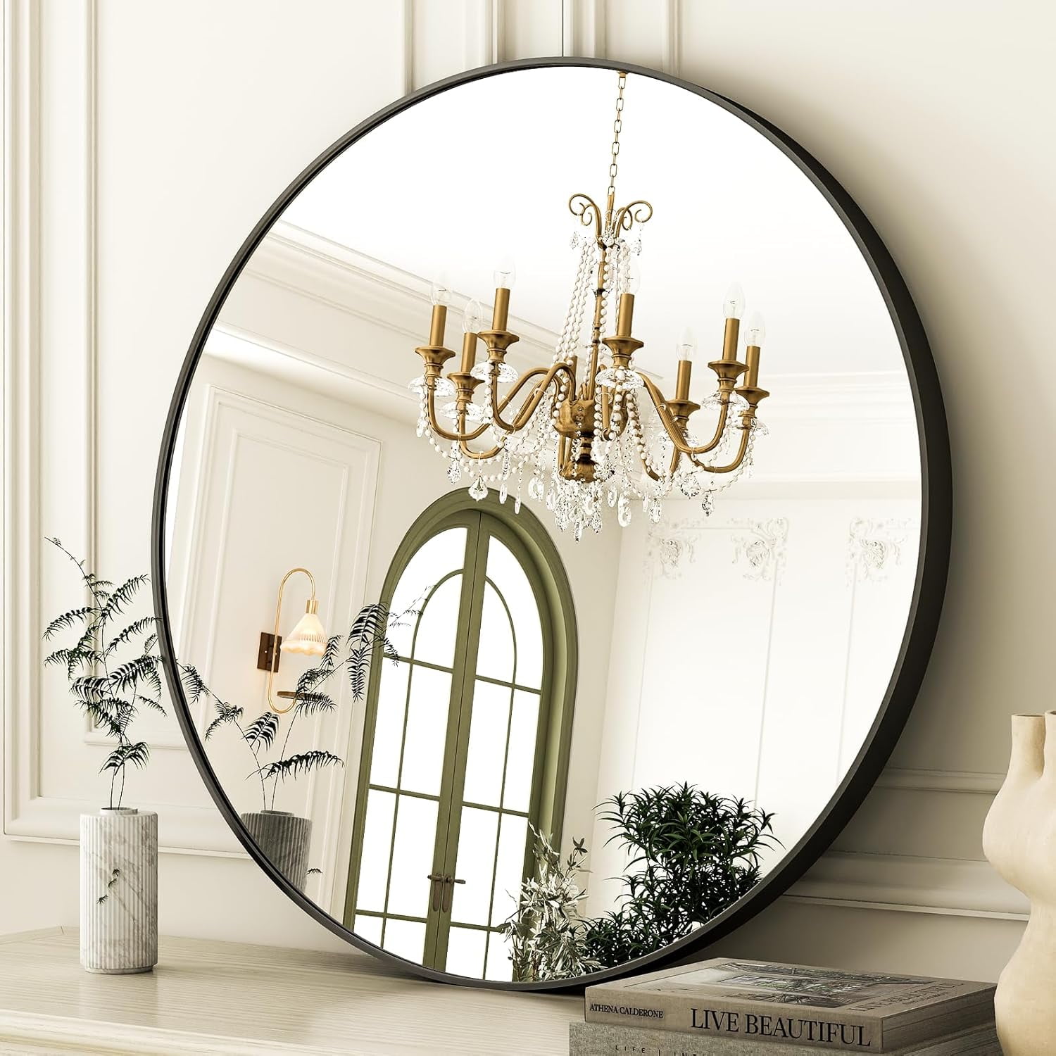 Black Wall Mounted 30 Inch Round Bathroom Mirror with Metal Frame ...