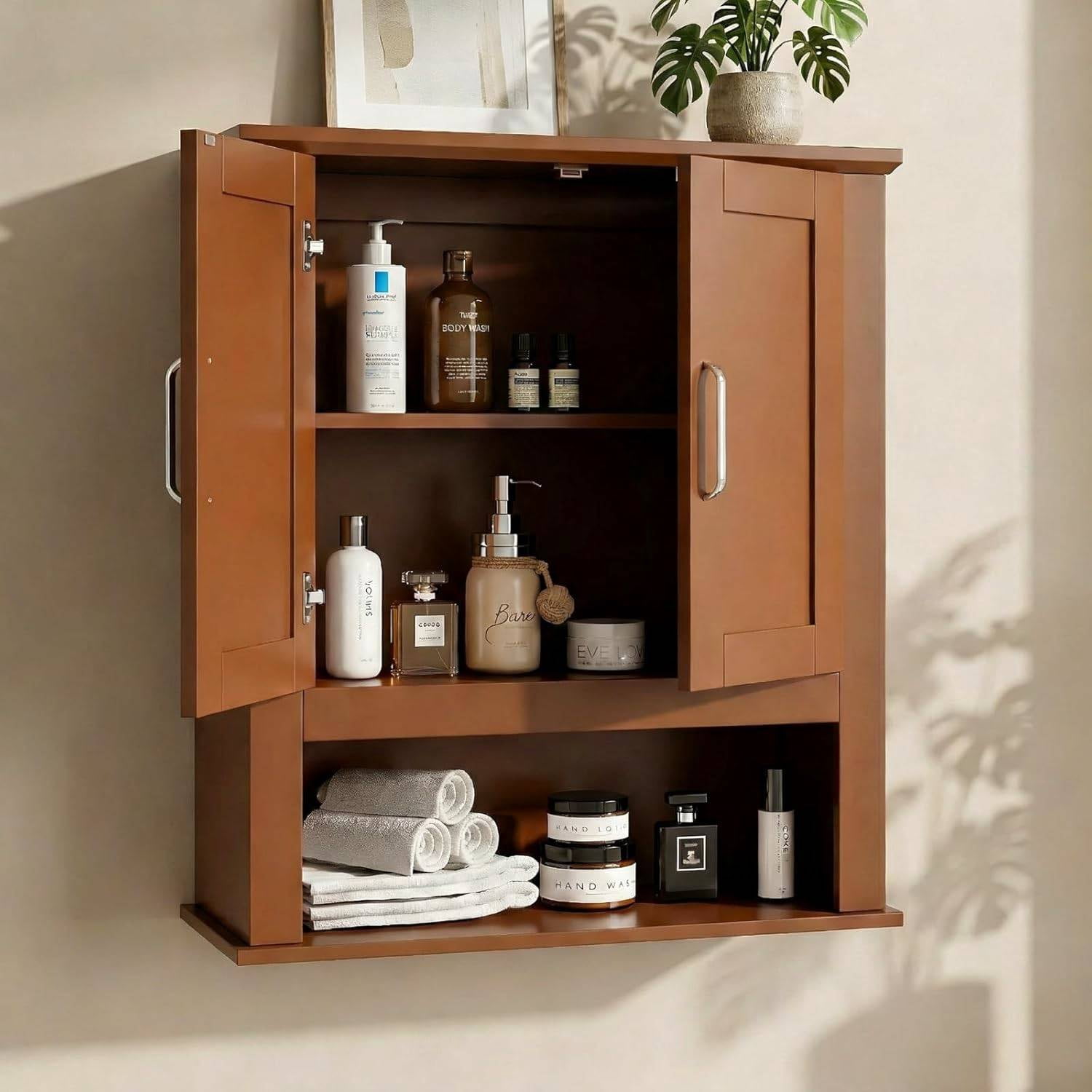 Black Wall-Mounted Bathroom Cabinet Over Toilet, 2-Door Medicine ...