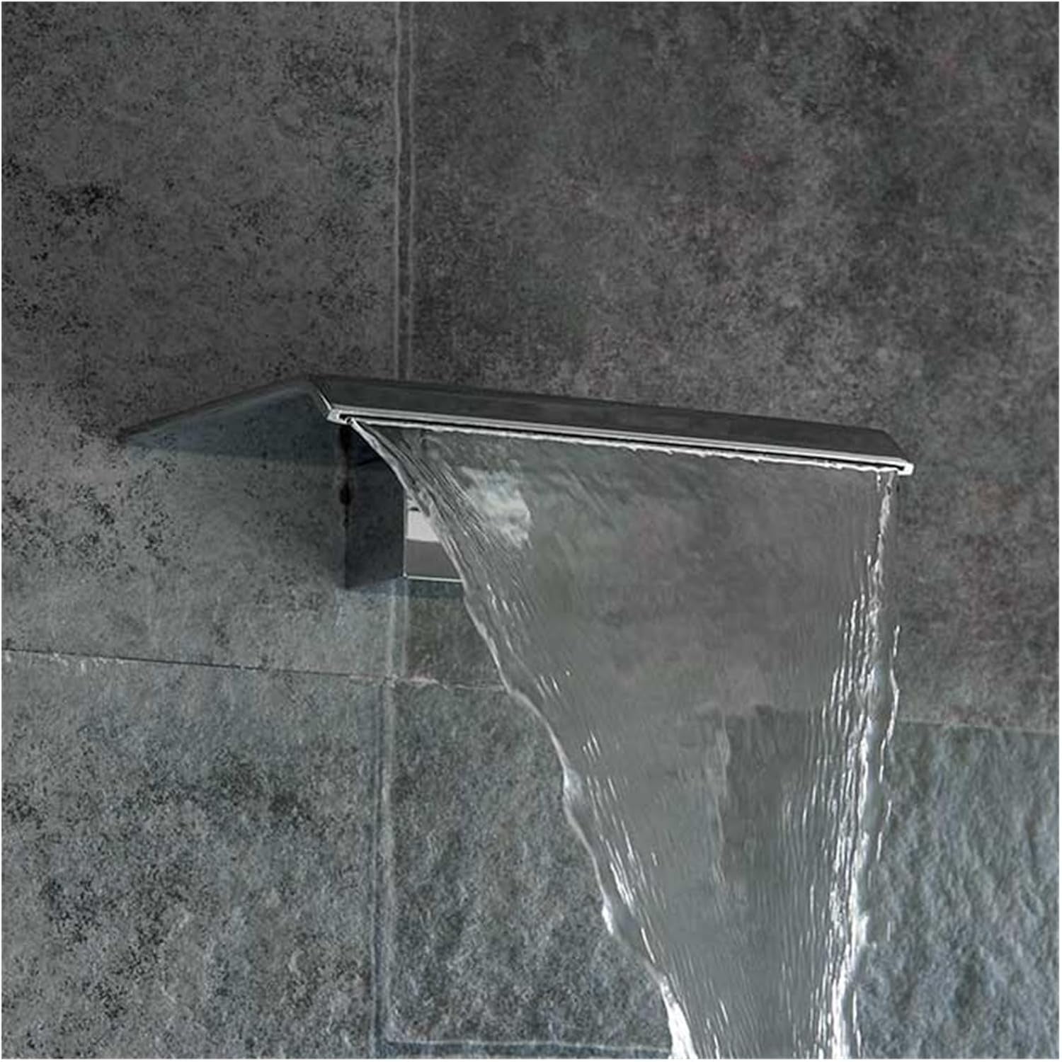 Black Wall Mounted Bathroom Tub Waterfall Spout Square-Round Faucet ...