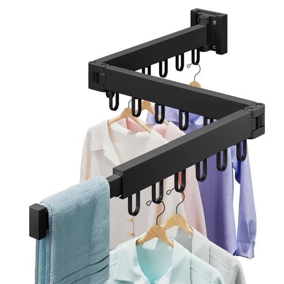 Black Wall Mounted Collapsible Retractable Clothes Drying Rack for ...