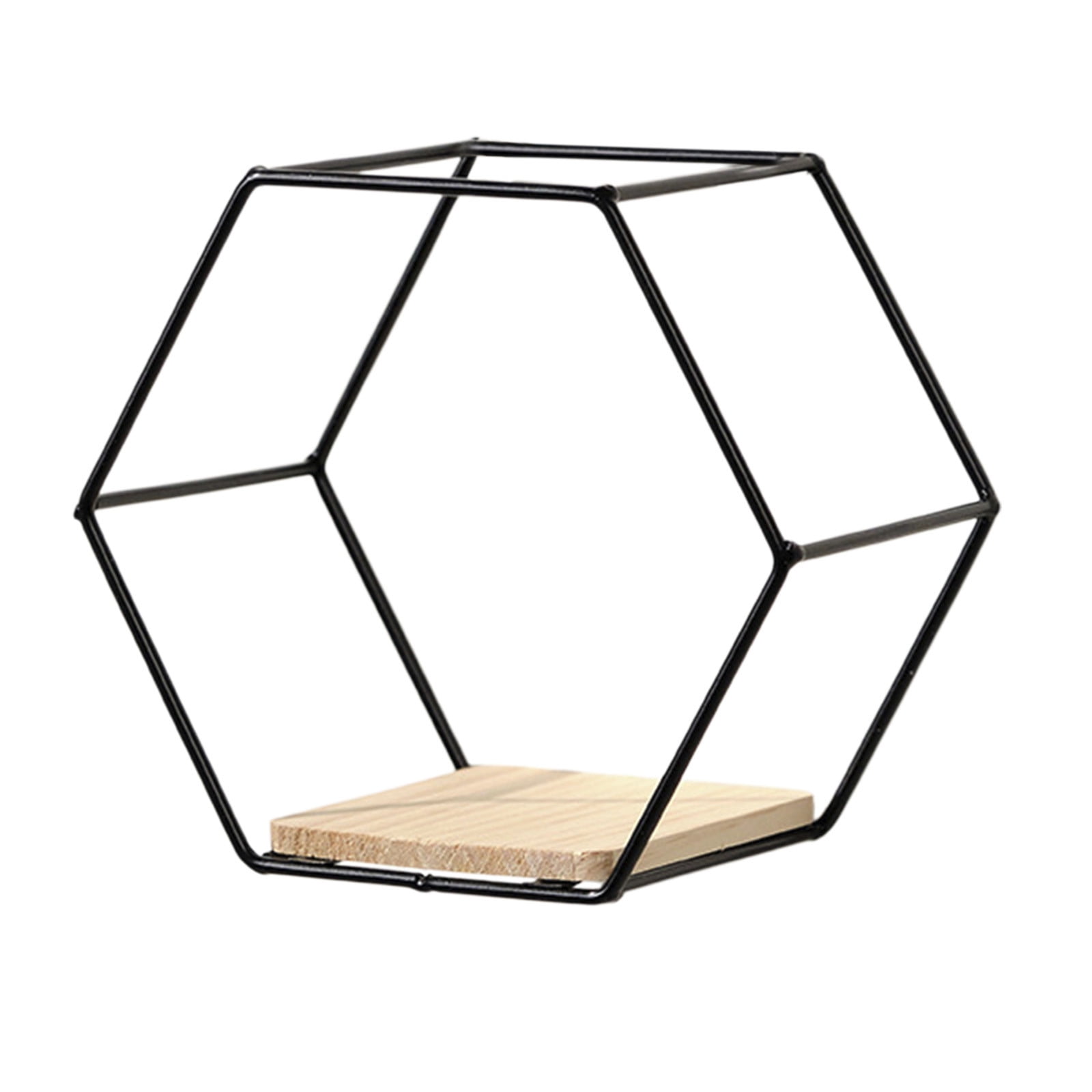Black Wall Mounted Hexagonal Floating Shelves Modern Metal Wall Shelf Simples Wood Partition ...
