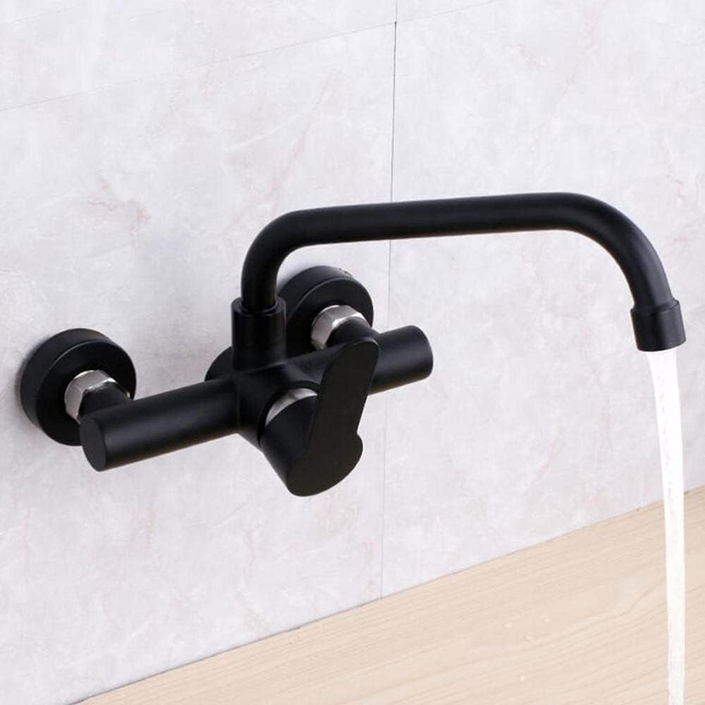 Black Wall Mounted Kitchen Faucet Stainless Steel Hot and Cold Water ...
