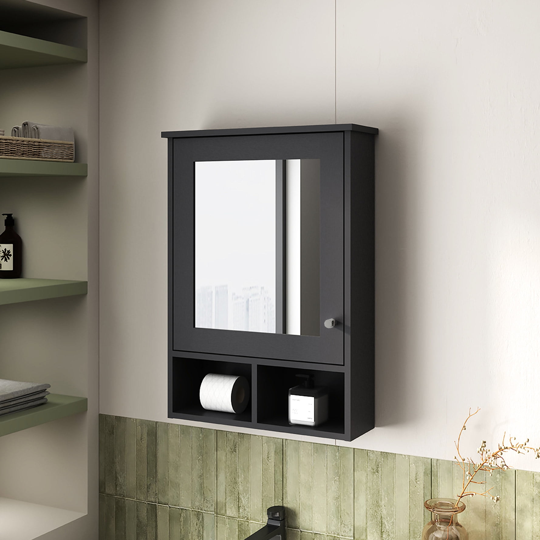 Black Wall-Mounted - Multi-Purpose Medication Storage - Bathroom Use ...