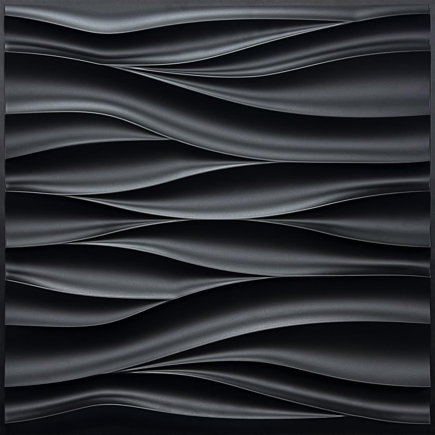 Black Wall Panels, Wave Design Textured PVC Wall Panels, 19.7''x19.7 ...