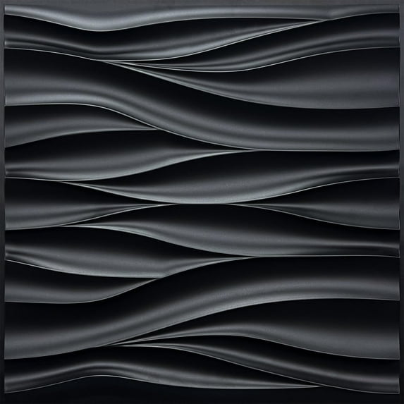 Black Wall Panels, Wave Design Textured PVC Wall Panels, 19.7''x19.7 ...