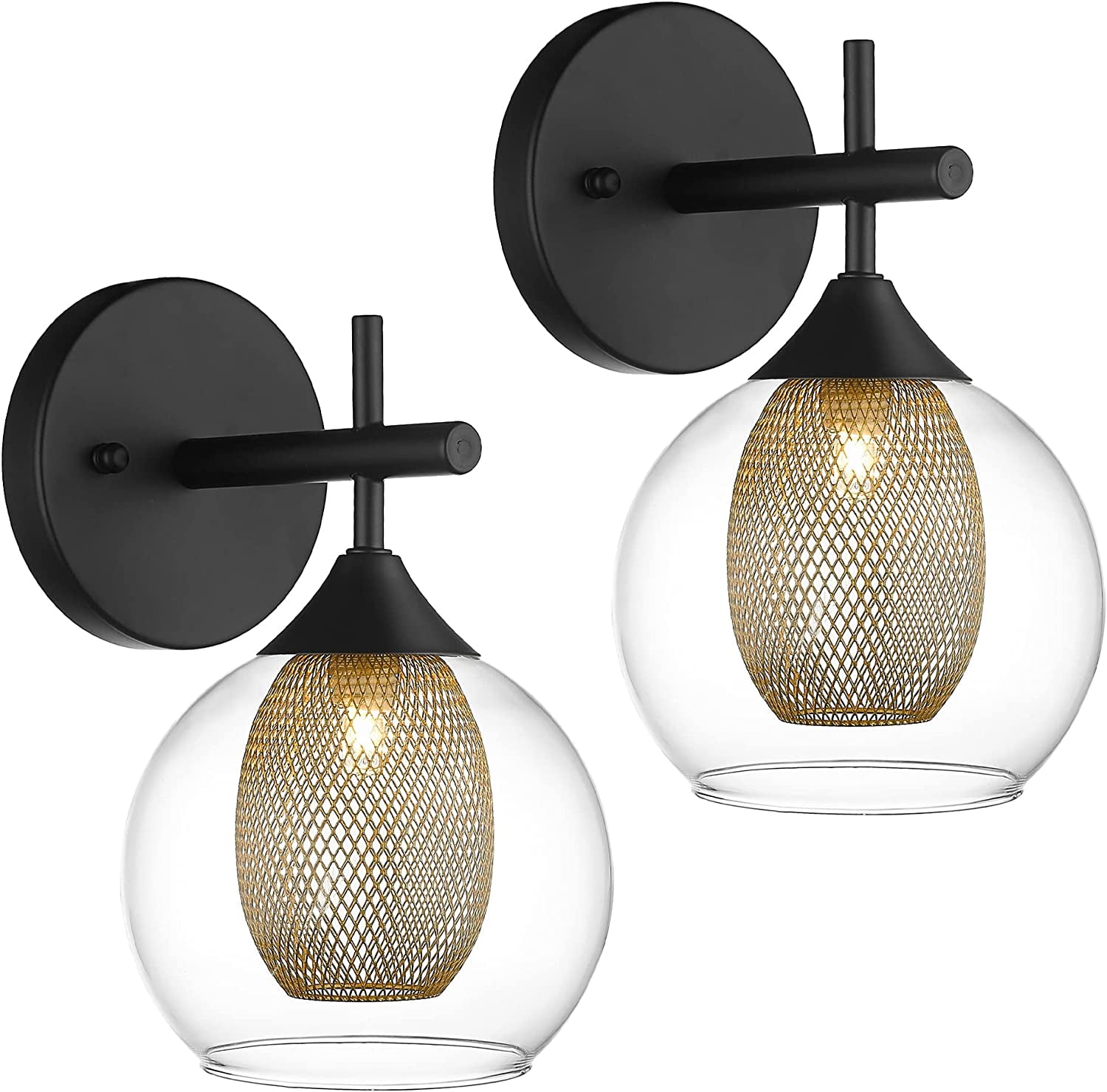 Black Wall Sconce Set of 2, Bathroom Vanity Light Fixture with Clear ...