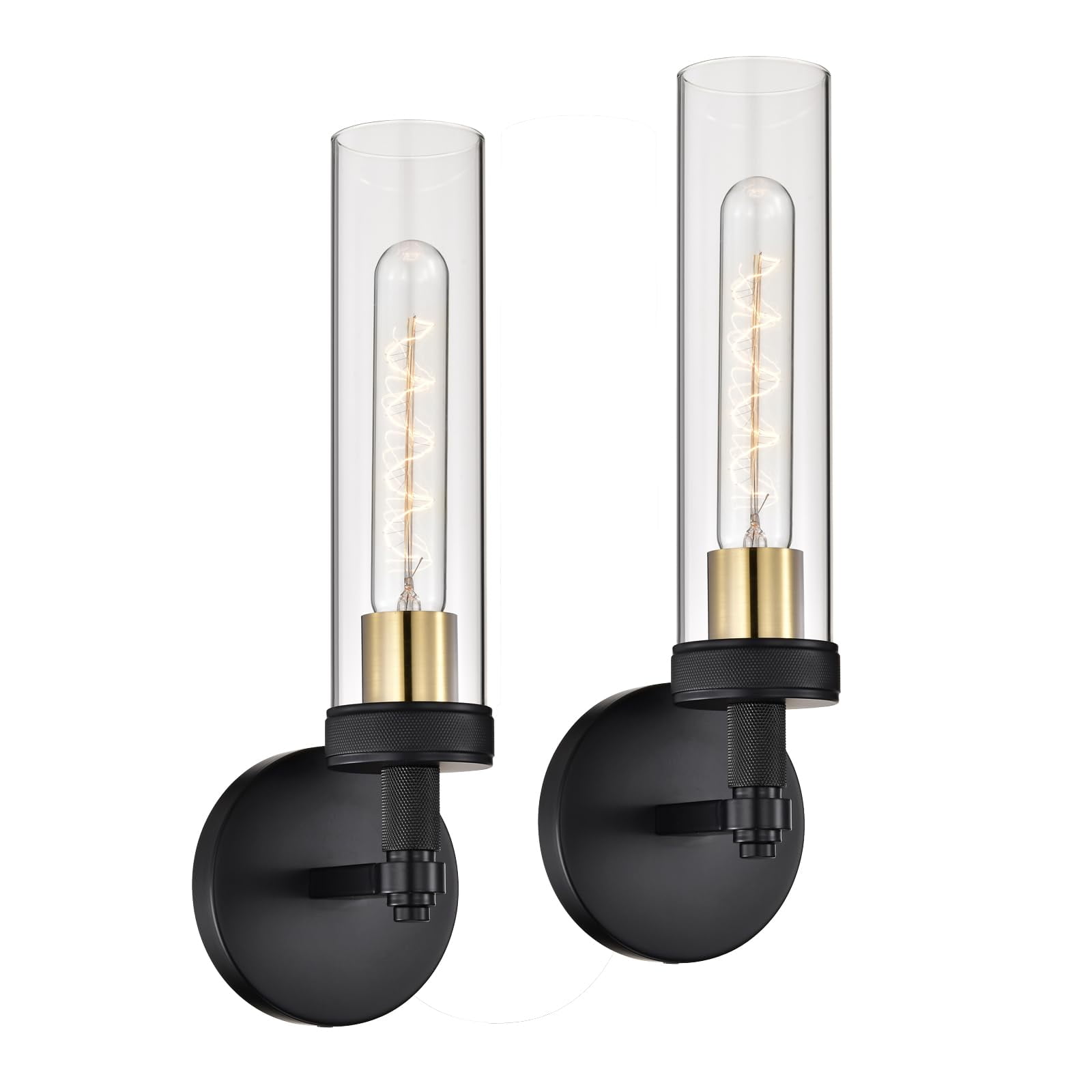 Black Wall Sconces Set of Two,Knurled Texture Modern Wall Sconce,Tube ...