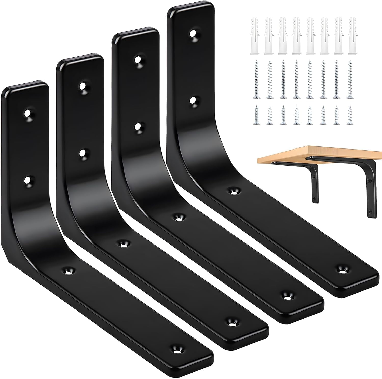 Black Wall Shelf Brackets, 8 x 6 Inch Iron Metal Shelf Brackets L ...