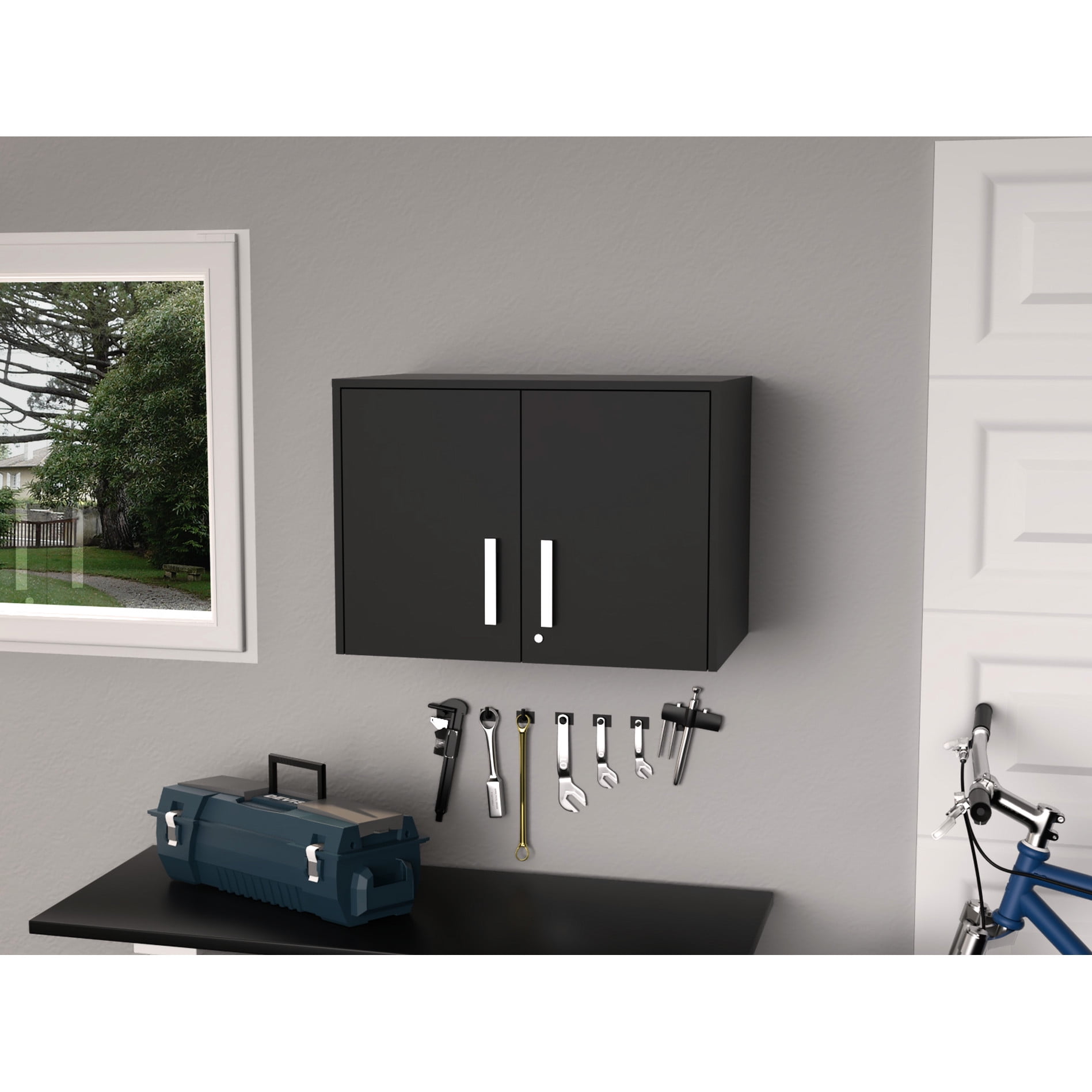 Black Wall Storage Cabinet Lions With 3 Shelves For Organizing Office ...