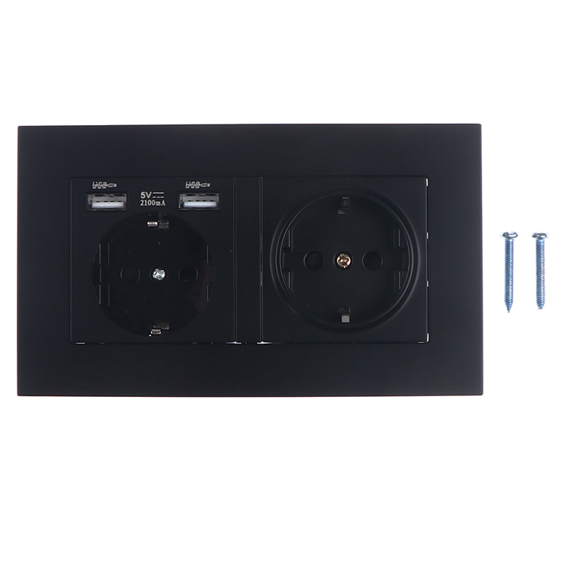(Black) Wall mounted panel 16A power socket EU standard multi plug with ...