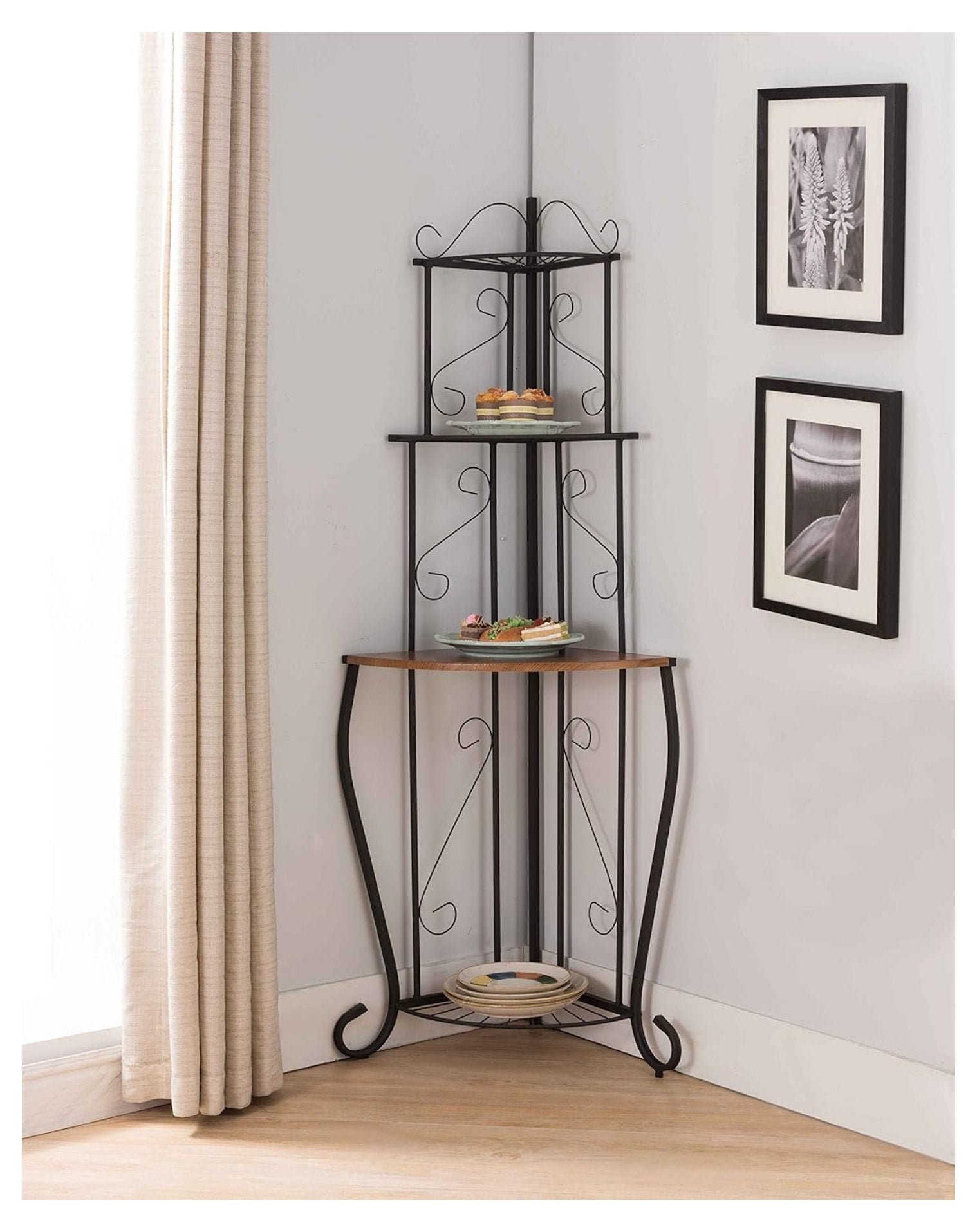 Black / Walnut Kitchen Storage Corner Bakers Rack - Walmart.com