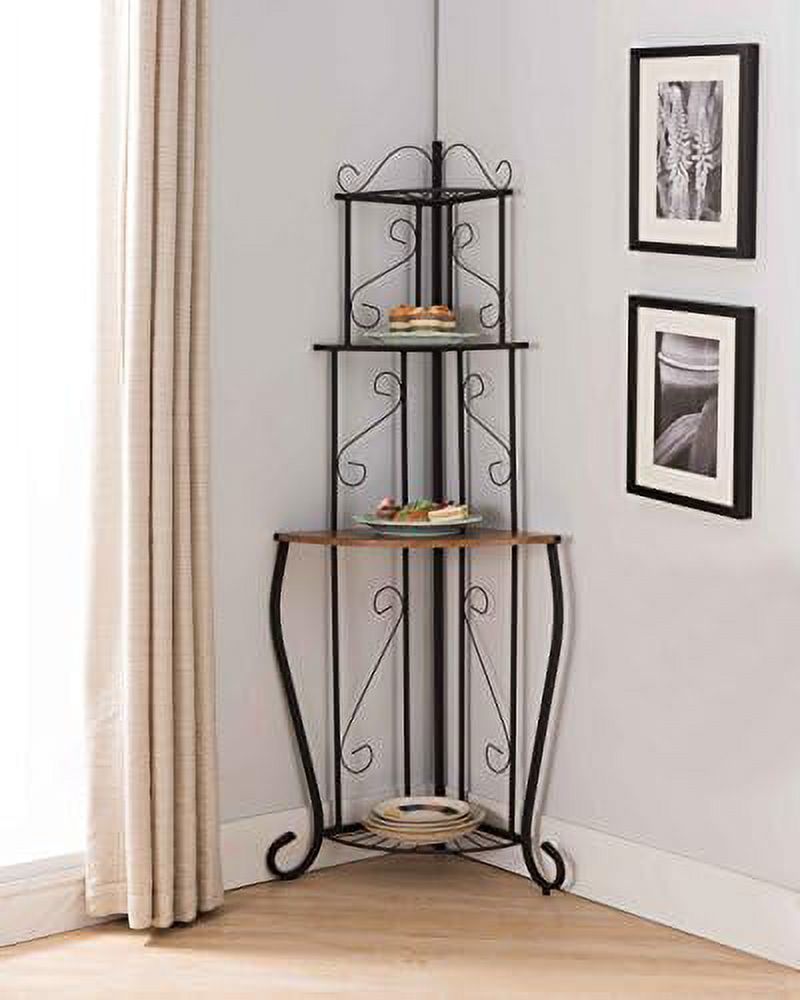 Black / Walnut Kitchen Storage Corner Bakers Rack - Walmart.com