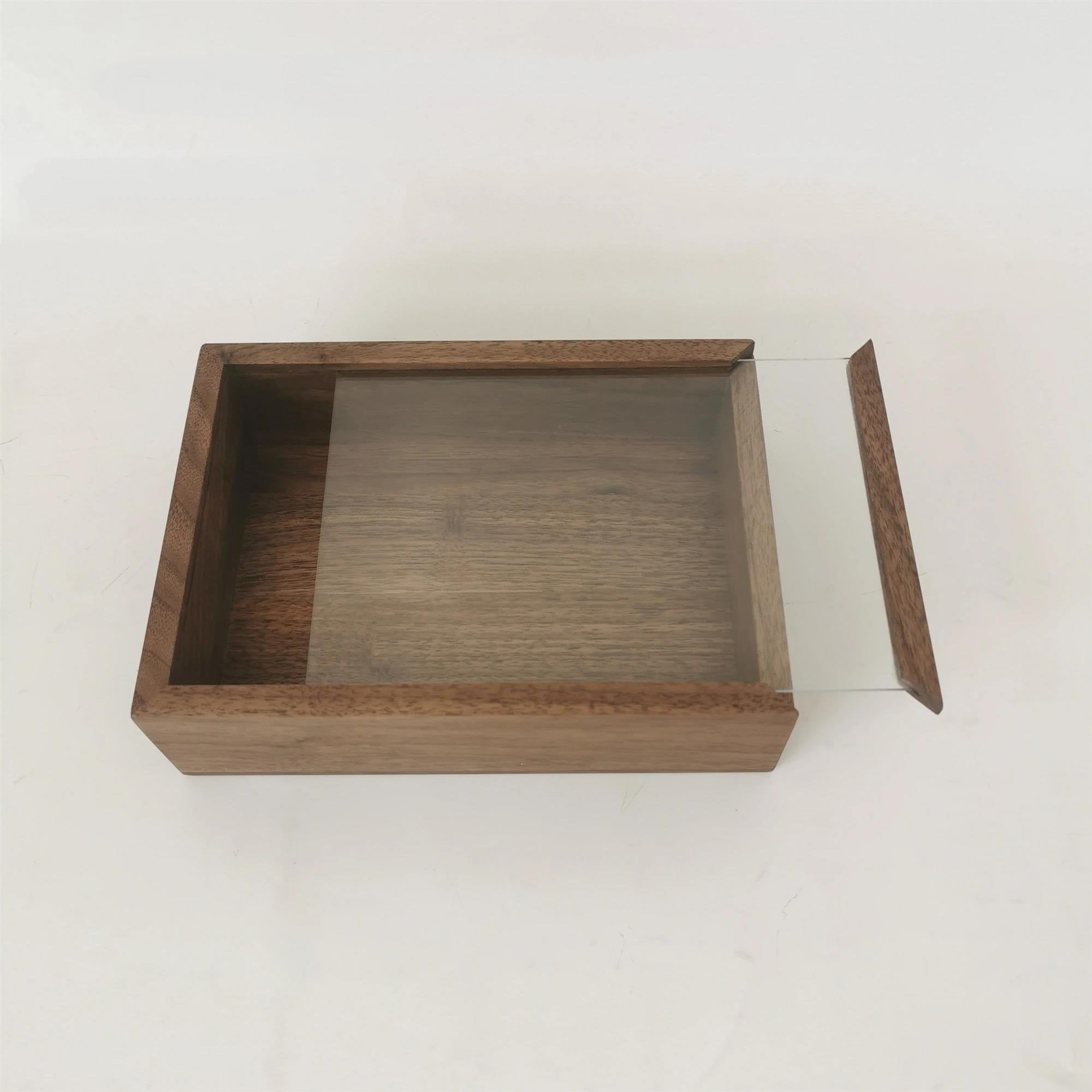 Black Walnut Solid Wood Glass Cover Display Case Transparent Organizer ...