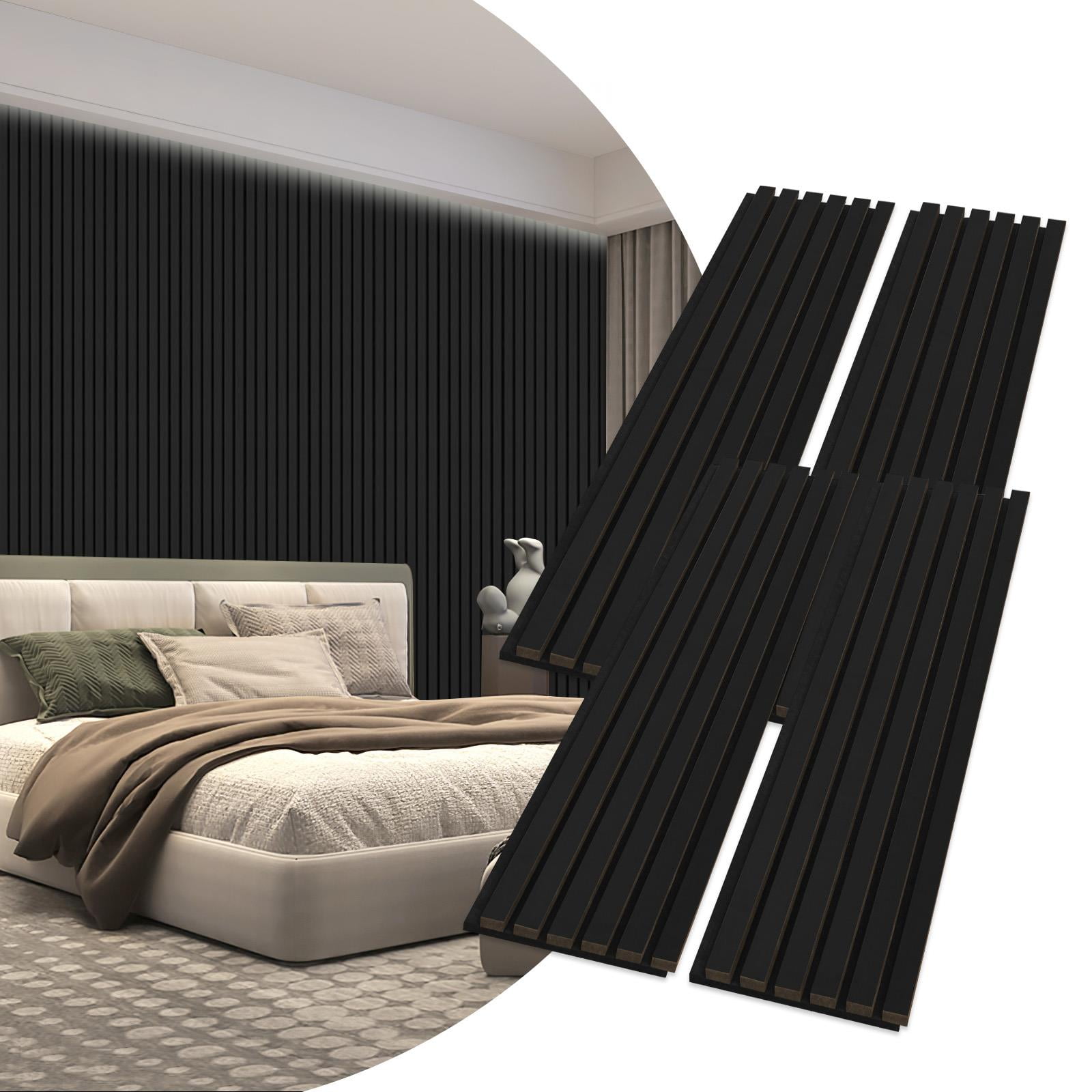 Black Walnut Wood Soundproof Wall Panels 4 Pack 48"" X 12.5"" Wood Slat ...