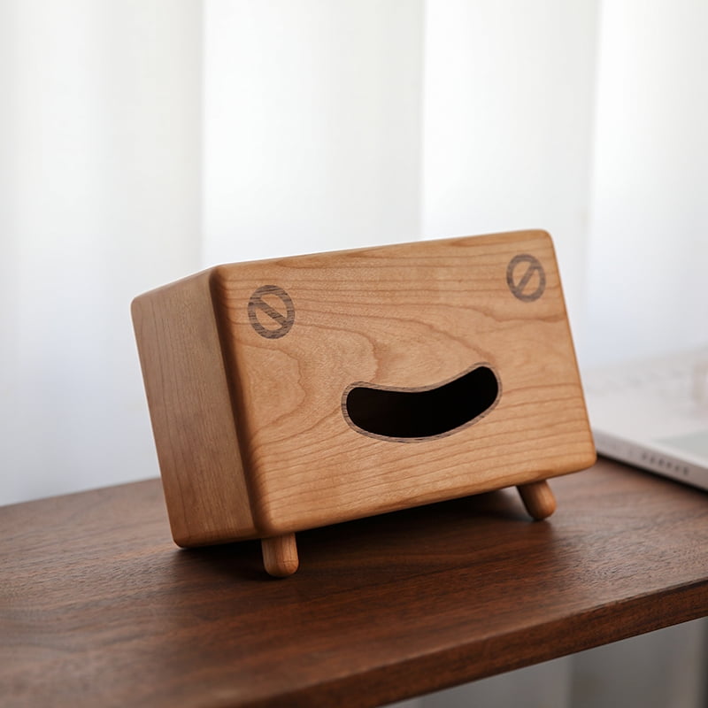 Black Walnut Wood Tissue Box – Handcrafted Smiley Face Design Cartoon ...