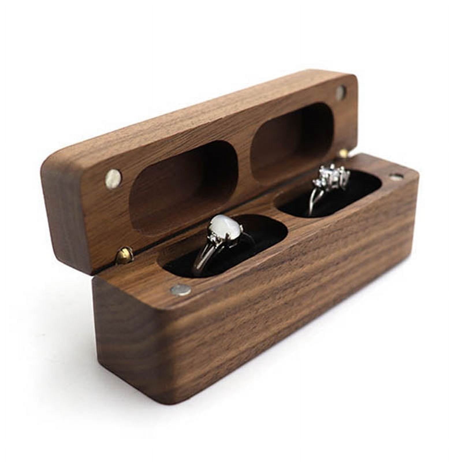 Black Walnut Wooden Engagement 2 Ring Box Small Ring Case for Proposal ...