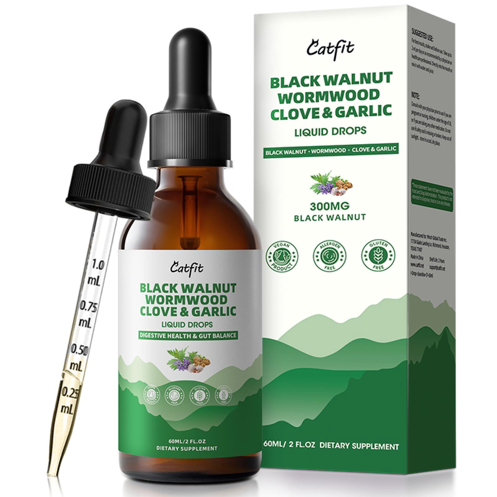Black Walnut Wormwood Clove & Garlic Liquid Drops, Support Gut Cleanse ...