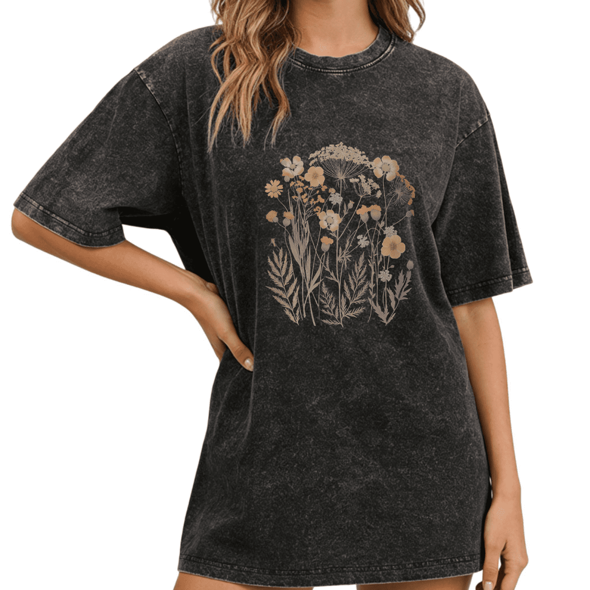 Black Wash Print Tshirt Graphic Tees Shirts Vintage Wildflower Circle ...