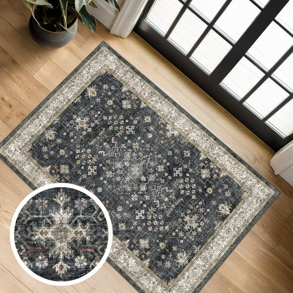 Black Washable Entry Rug, 2x3 Small Rugs for Entryway Kitchen Bathroom ...