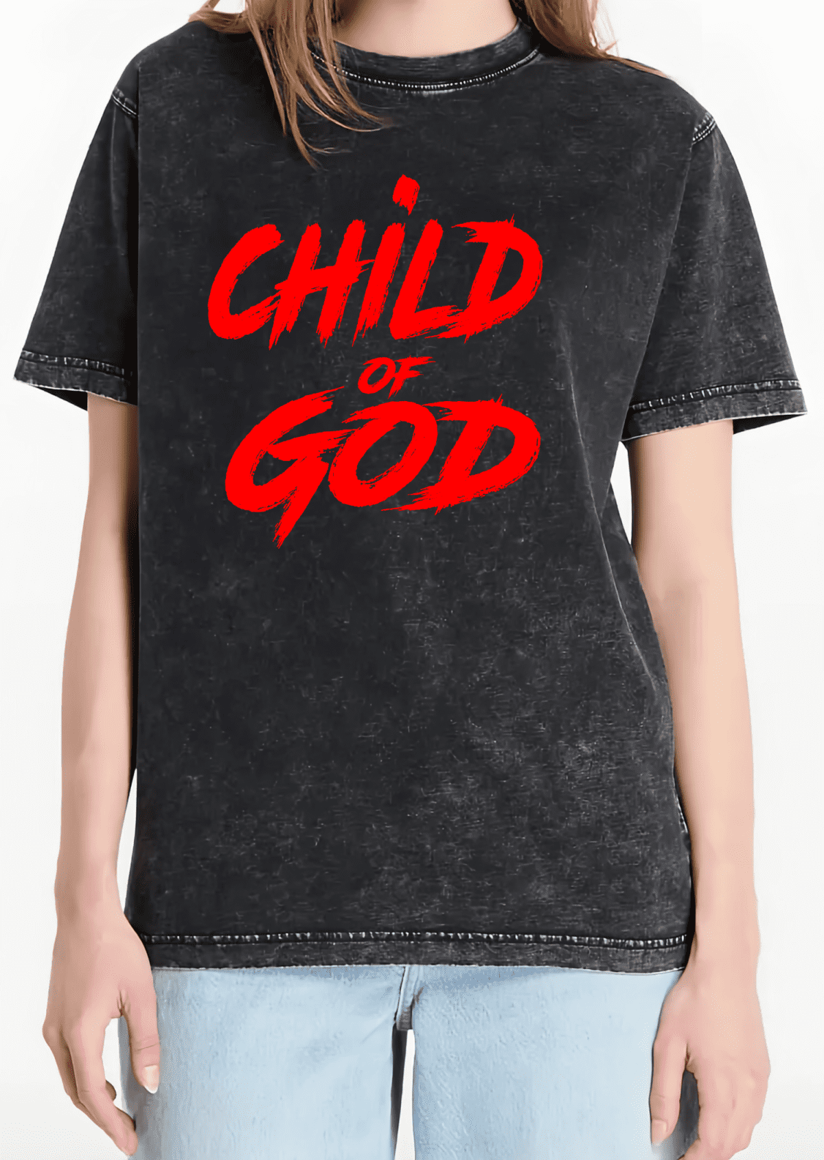Black Washed Print Tshirt Graphic Tees Shirts S-2XL Christian Red Brush ...