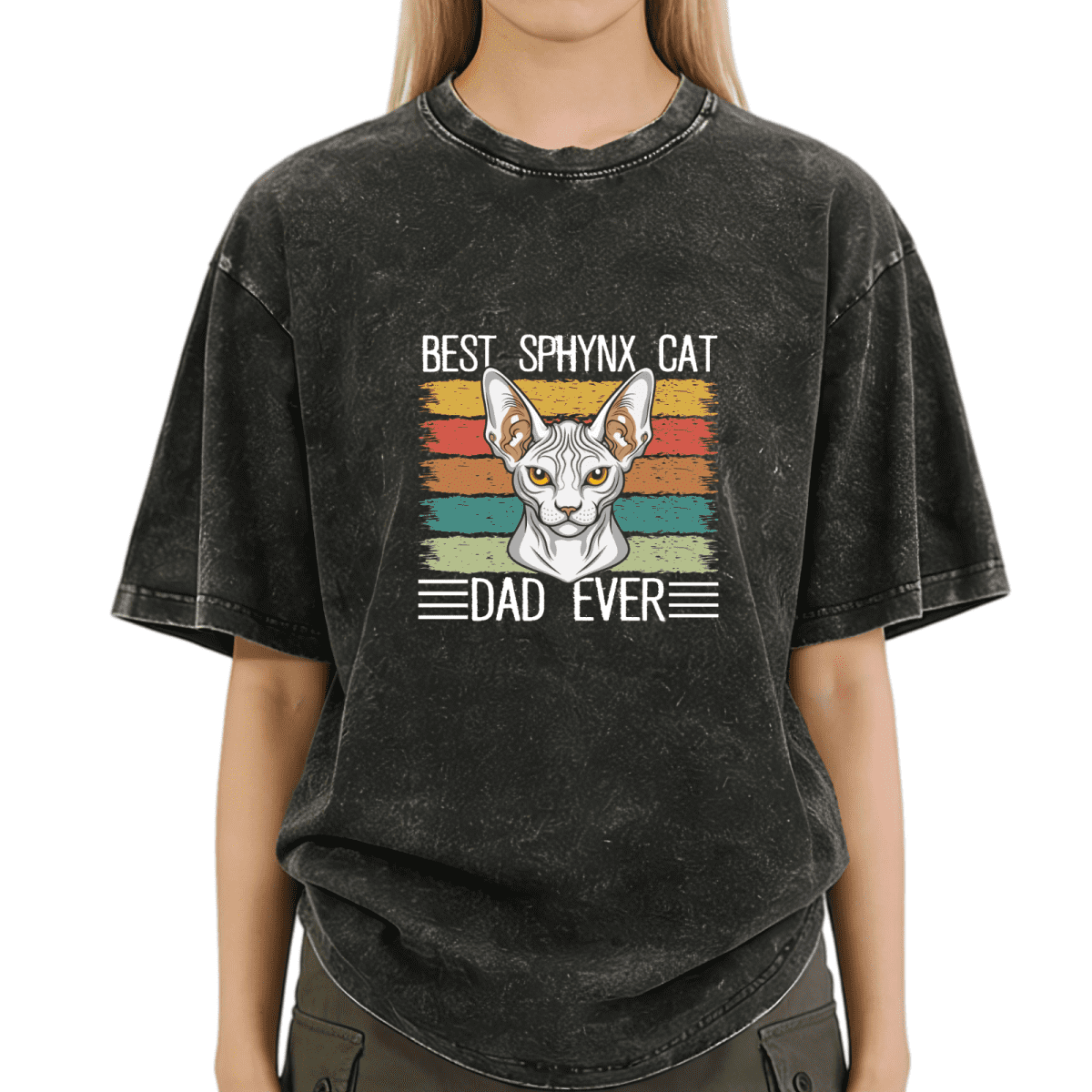 Black Washed Best Sphynx Cat Dad Ever Print Tshirt Graphic Tees Shirts ...