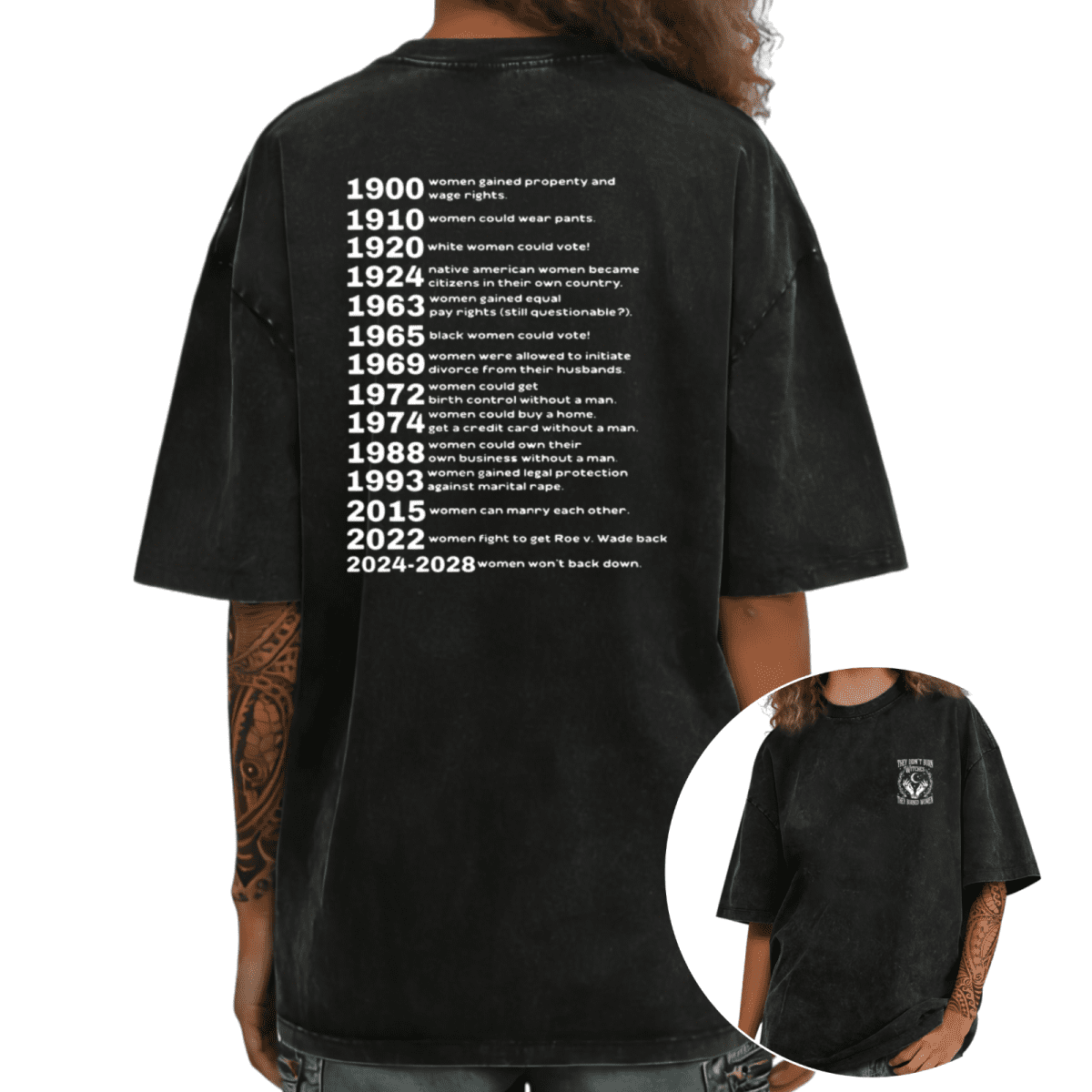 Black Washed Bold Women's Rights Timeline Print Tshirt Graphic Tees ...