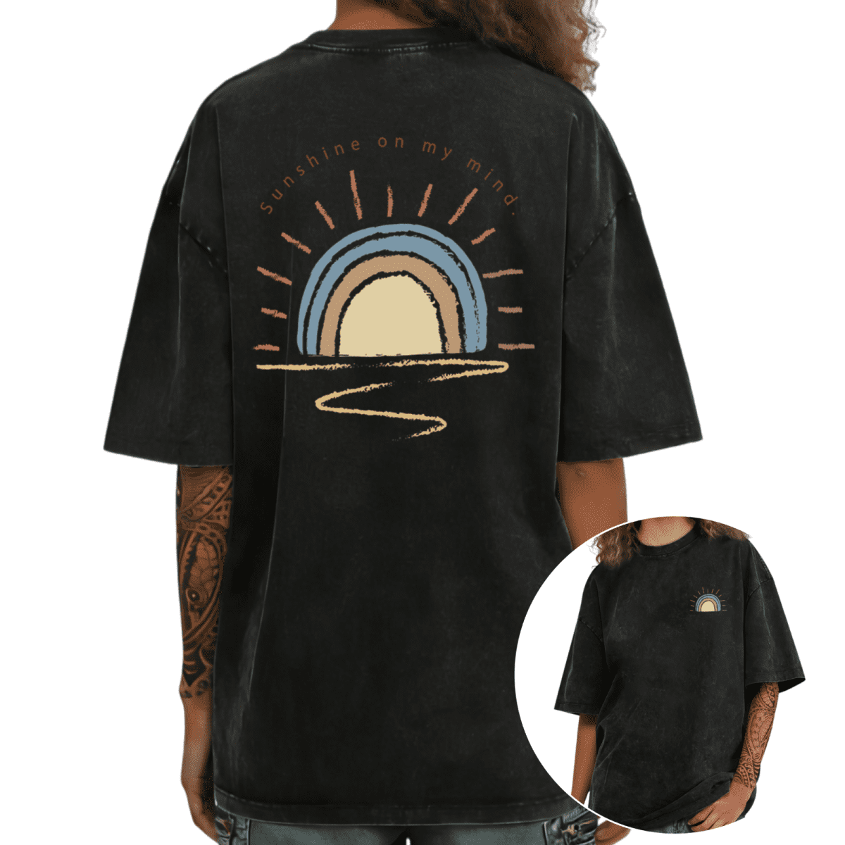 Black Washed Classic Retro Sunset Tshirt Graphic Tees Shirts Everyday ...