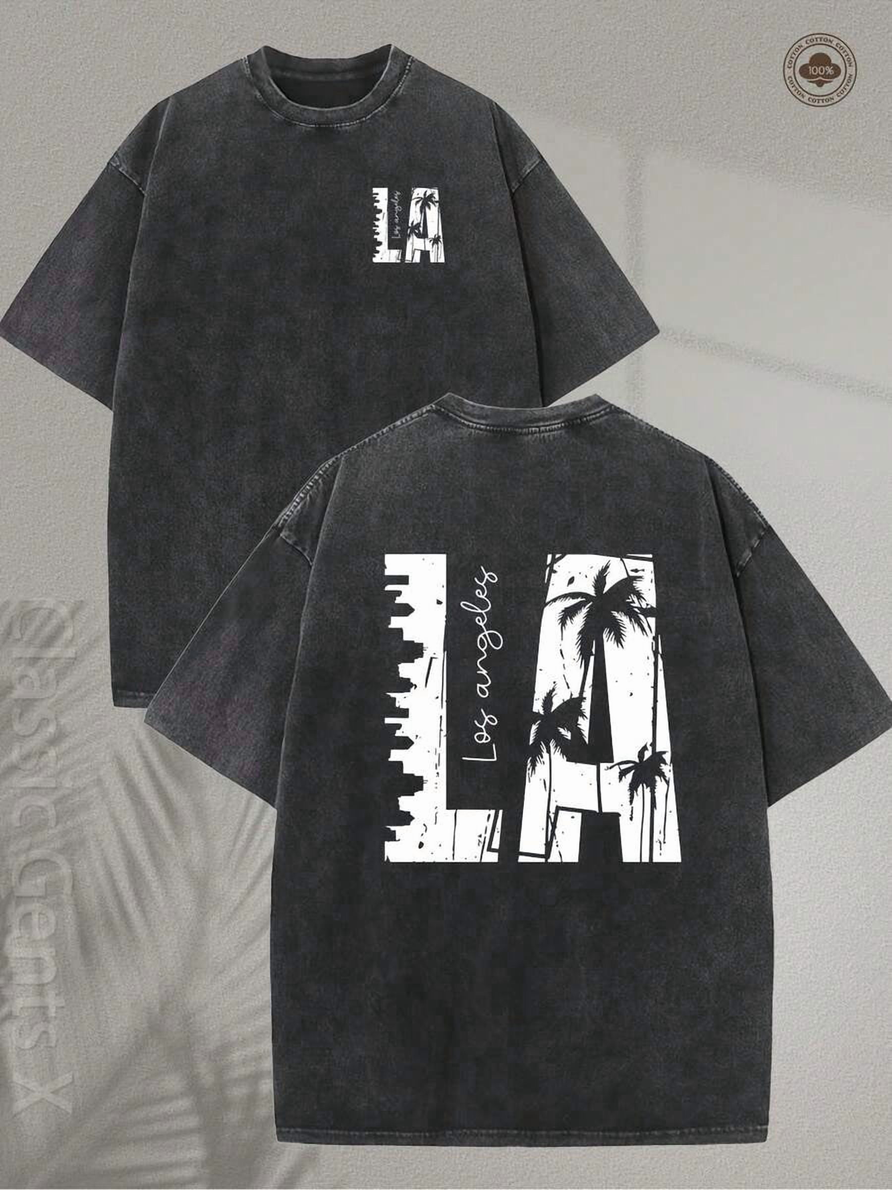 Black Washed Cotton Oversized Double-Sided Printed T-Shirt Los Angeles ...