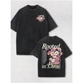 Black Washed Cotton Oversized Graphic T-Shirt With Floral Rooted In ...
