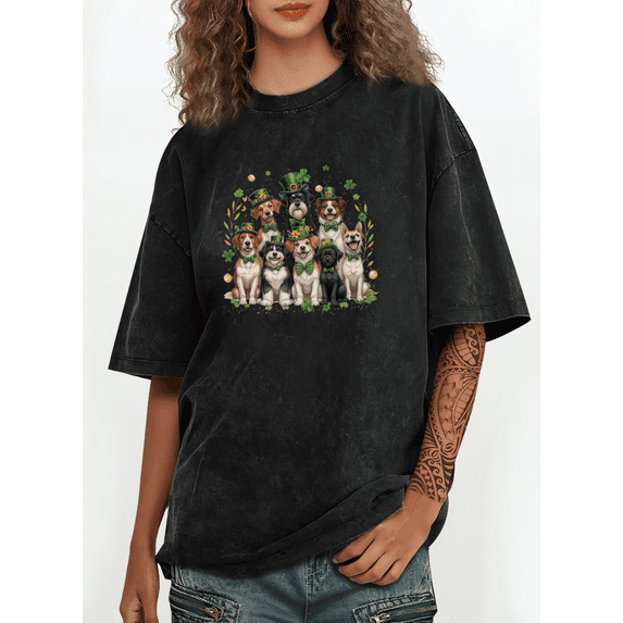 Black Washed Cotton Print Tshirt Graphic Tees Shirts Womens S-2XL Irish ...