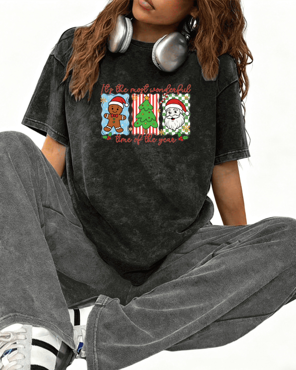 Black Washed Festive It's The Most Wonderful Time Gingerbread Tree ...