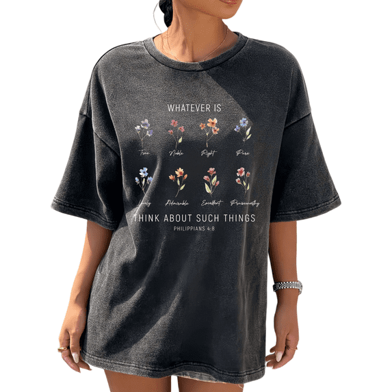 Black Washed Floral Message Print Tshirt Graphic Tees Faith Inspired ...