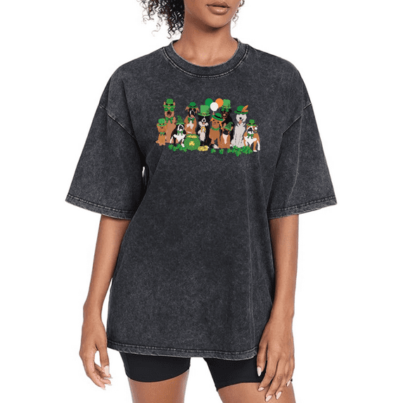 Black Washed Graphic Tees Print Tshirt Shirts St Patrick Day Lucky ...