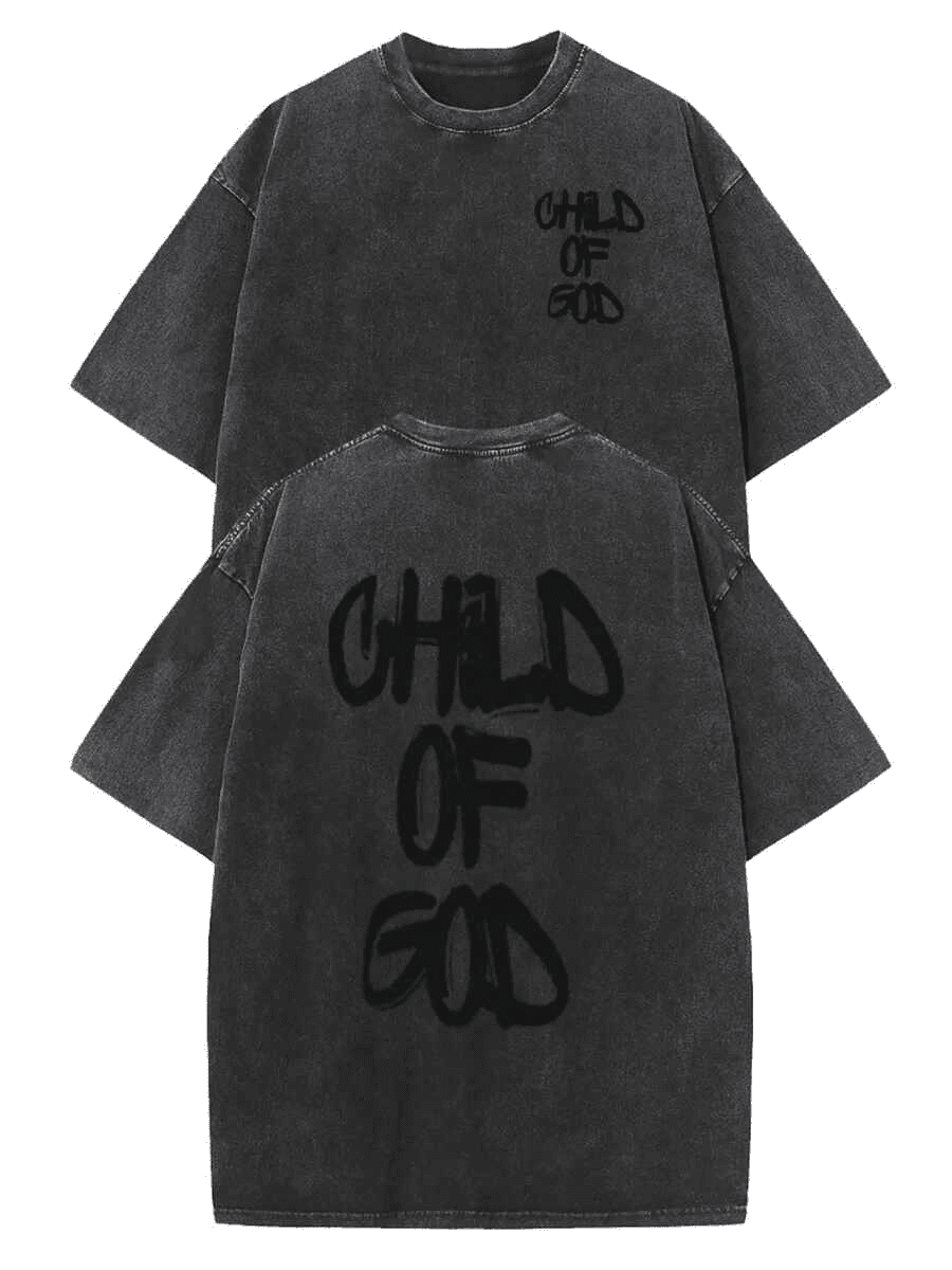 Black Washed Oversized Graphic T-Shirt, 230G Double-Sided Printed ...
