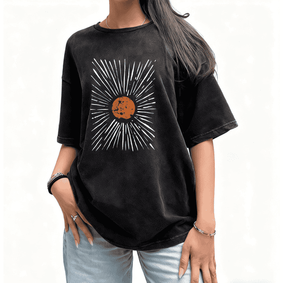 Black Washed Print T-shirt High Quality crafted with Retro Sunburst ...