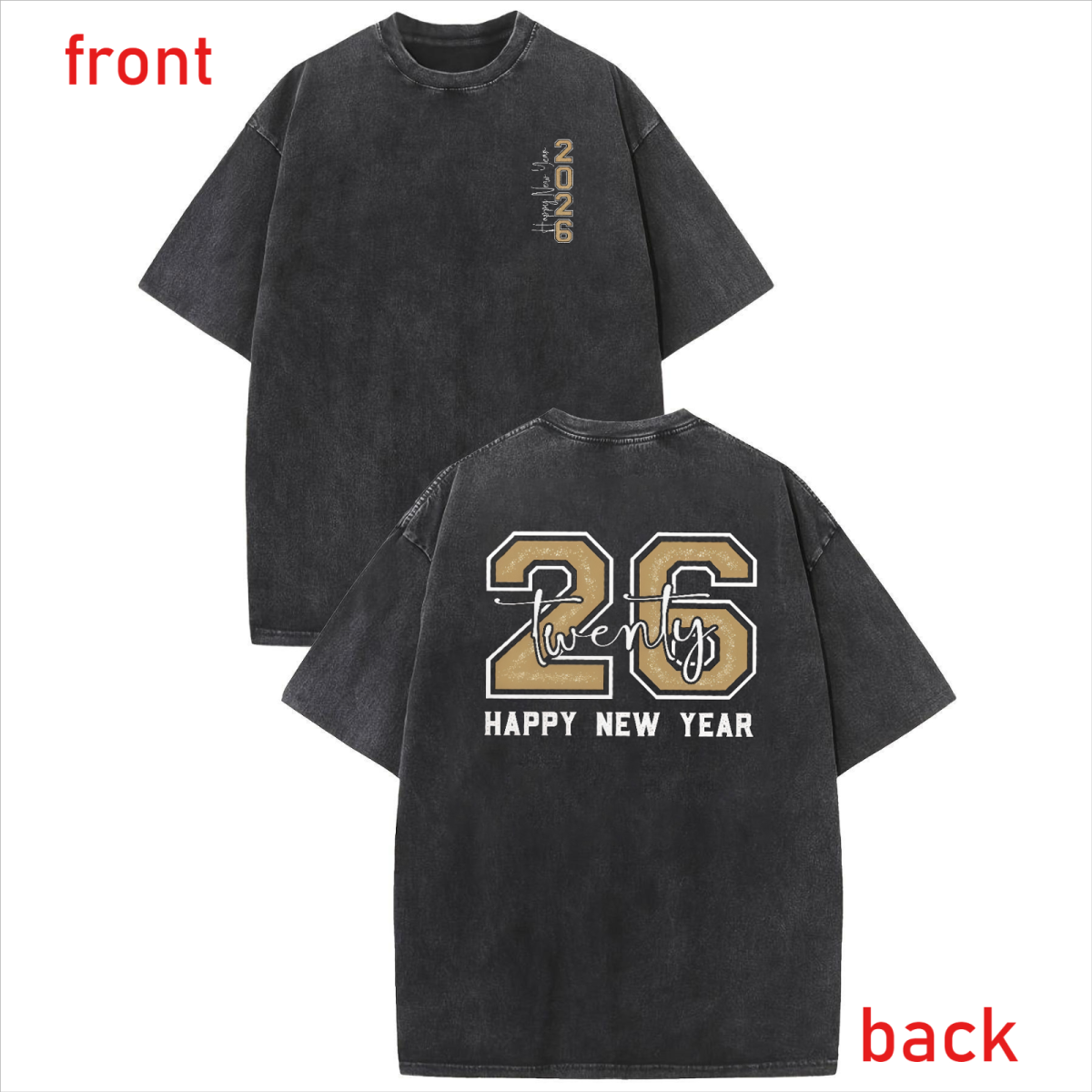 Black Washed Print T shirt designed with Gold Retro 2026 Front Back ...