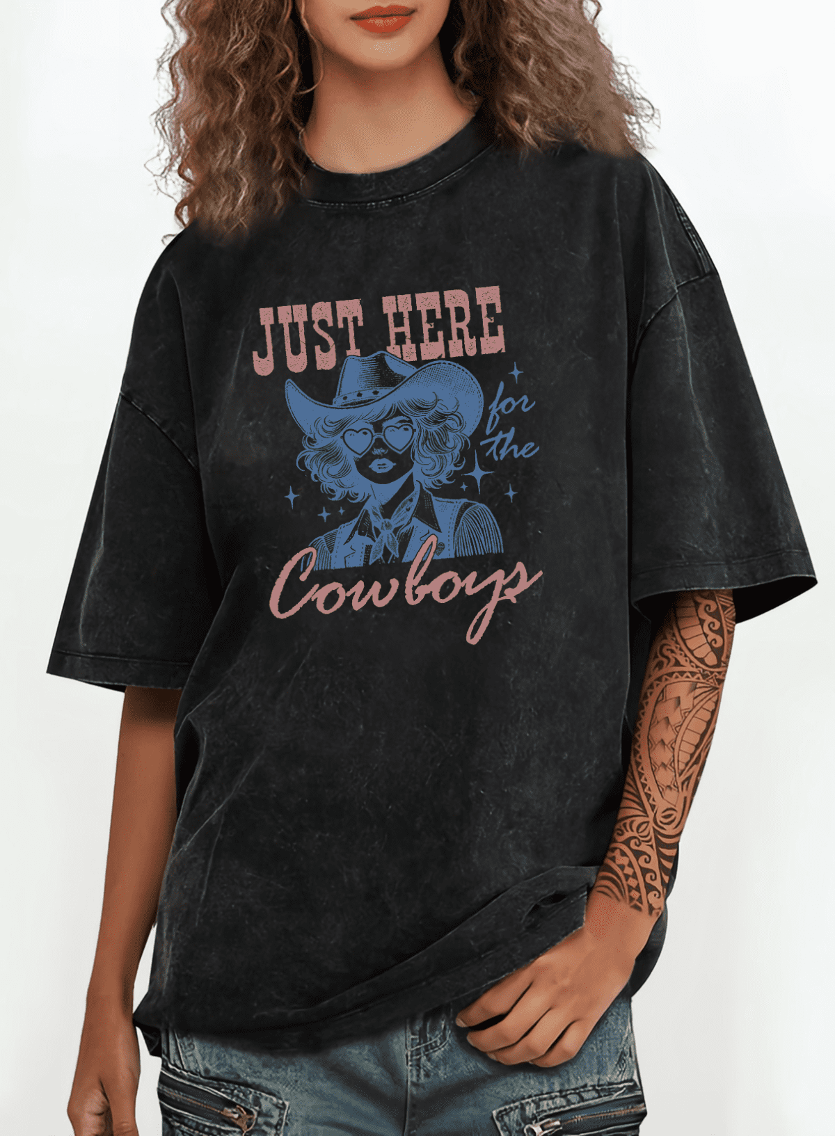 Black Washed Print Tshirt Graphic Tees Loose Shirts S-2XL Just Here For ...