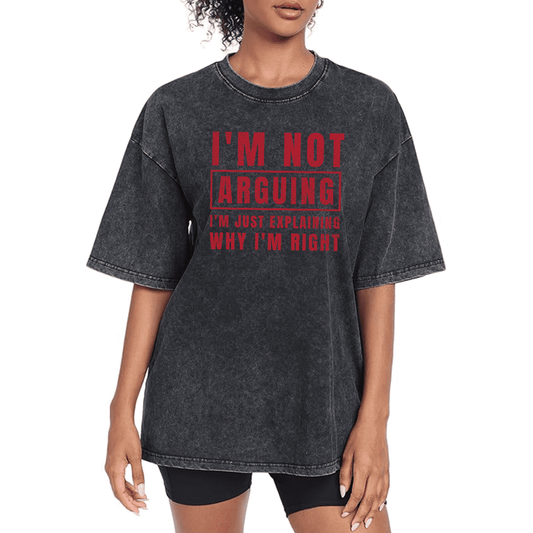 Black Washed Print Tshirt Graphic Tees Classic Shirts S-2XL Red I'm Not ...